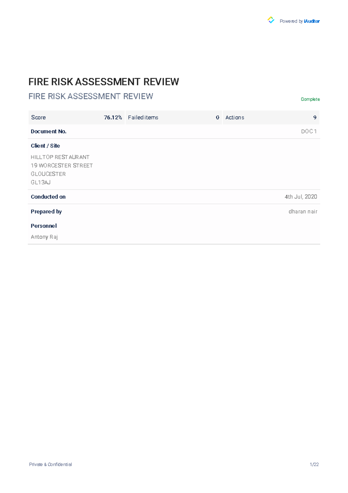 FIRE RISK Assessment Review - 76% 0 9 FIRE RISK ASSESSMENT REVIEW FIRE ...