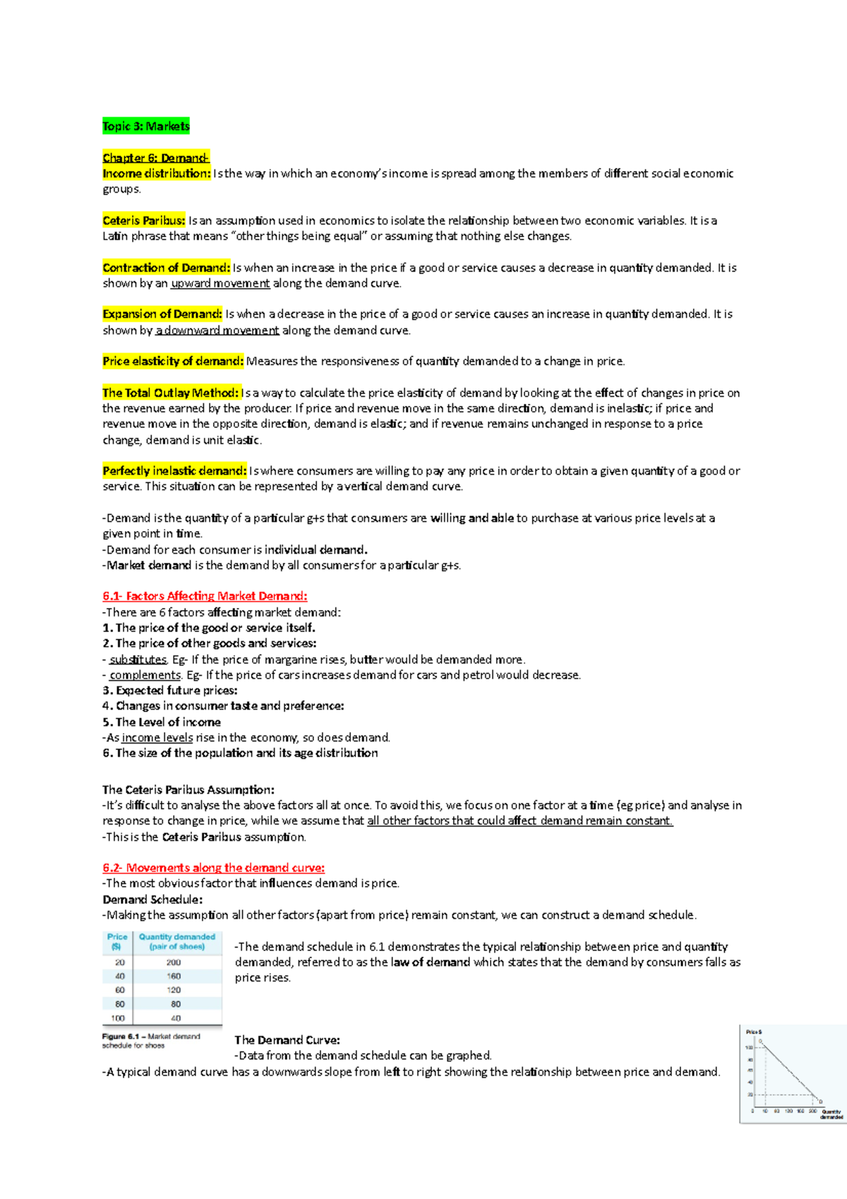 Topic 3 - notes - Topic 3: Markets Chapter 6: Demand- Income ...