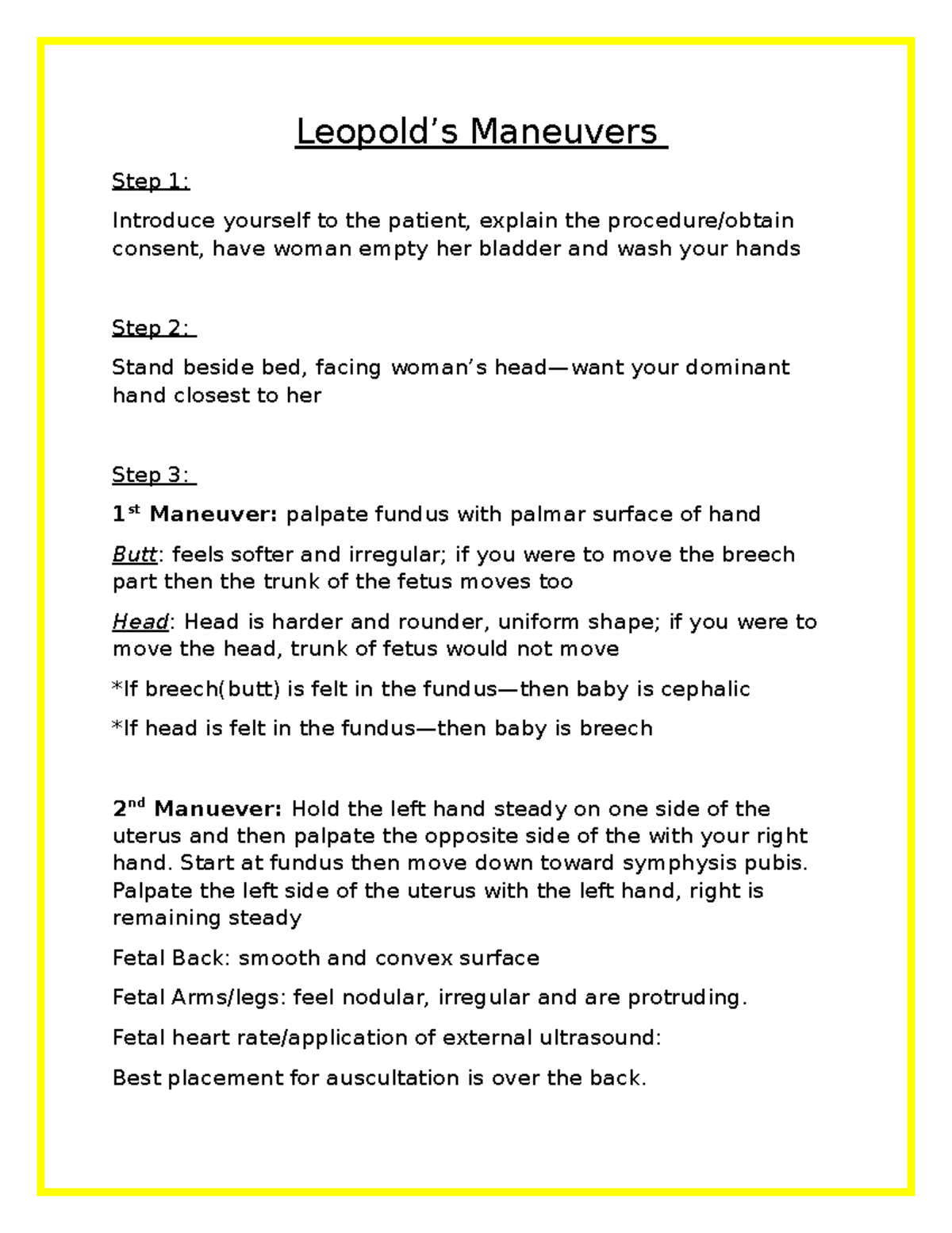 Leopold's practice - Leopold’s Maneuvers Step 1: Introduce yourself to ...