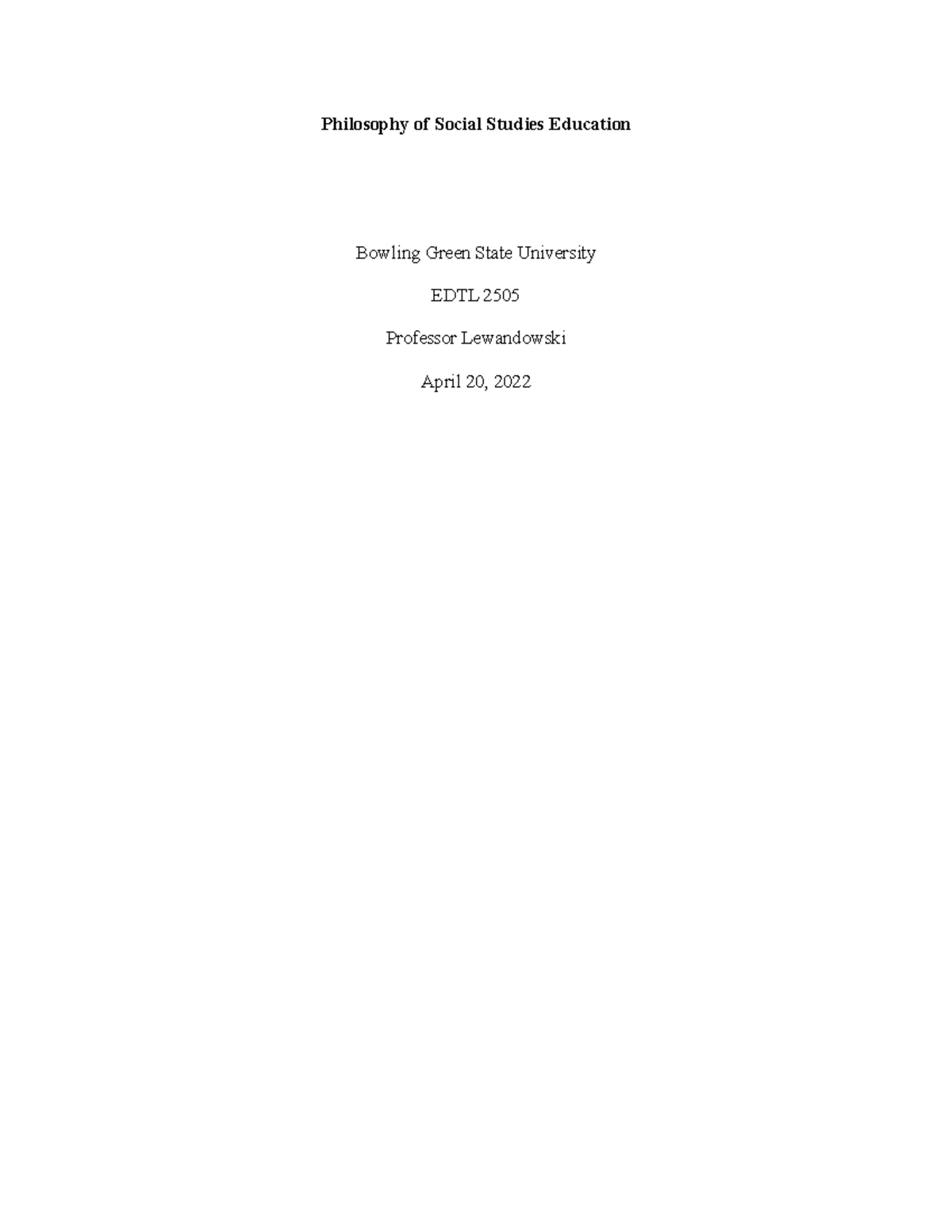 Final Paper/Essay - Philosophy of Social Studies Education Bowling ...
