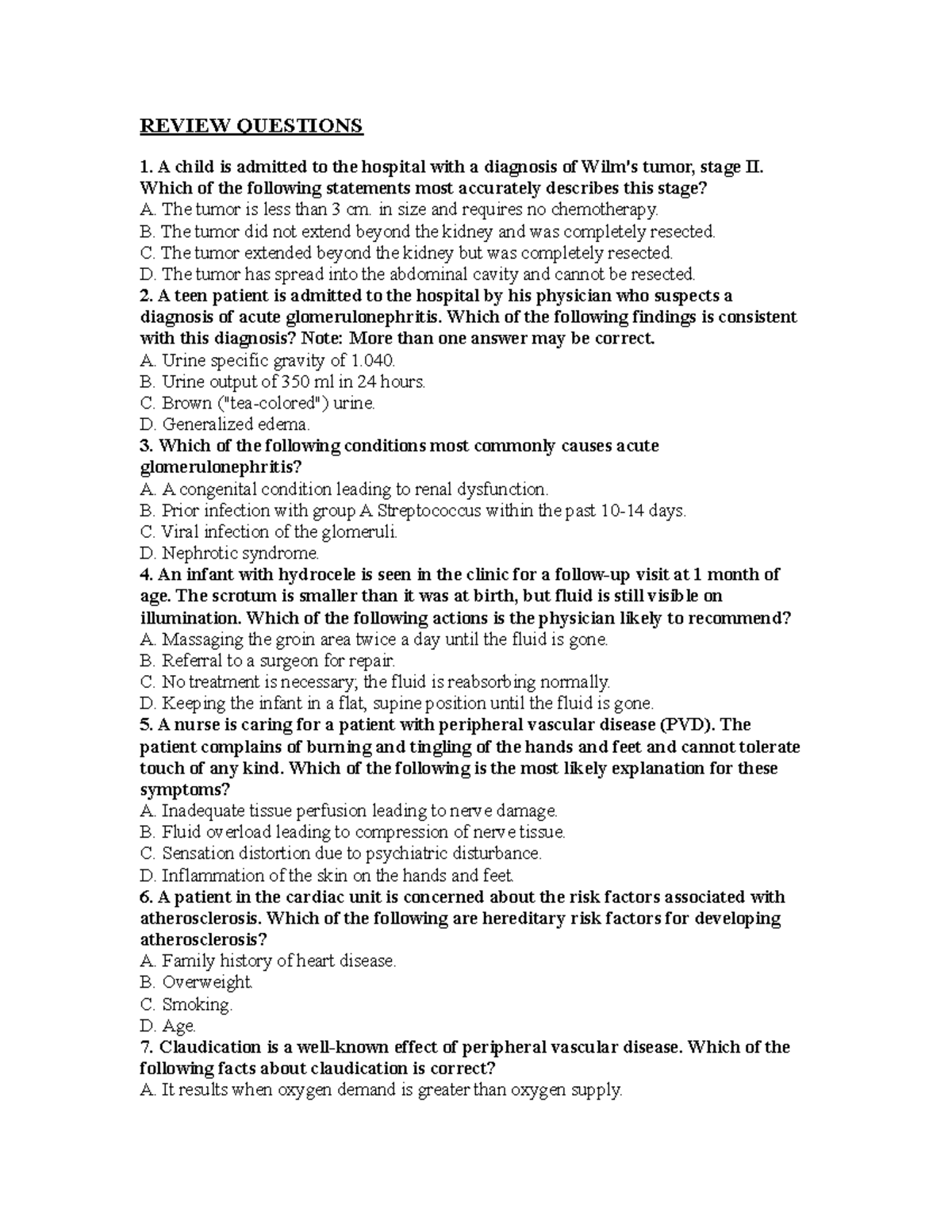 Review questions 1 - REVIEW QUESTIONS A child is admitted to the ...