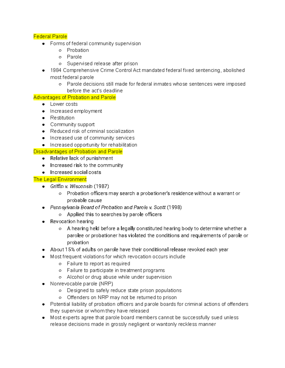 Crim ch 10 lec notes pt 3 - Federal Parole Forms of federal community ...