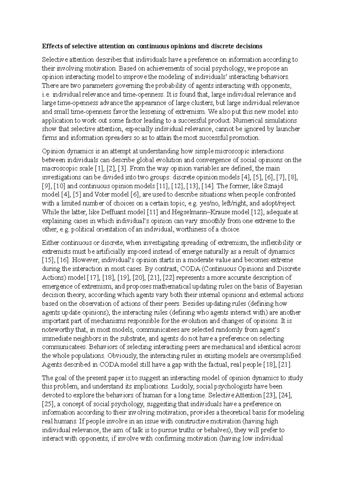 Effects of selective attention on continuous opinions and discrete ...