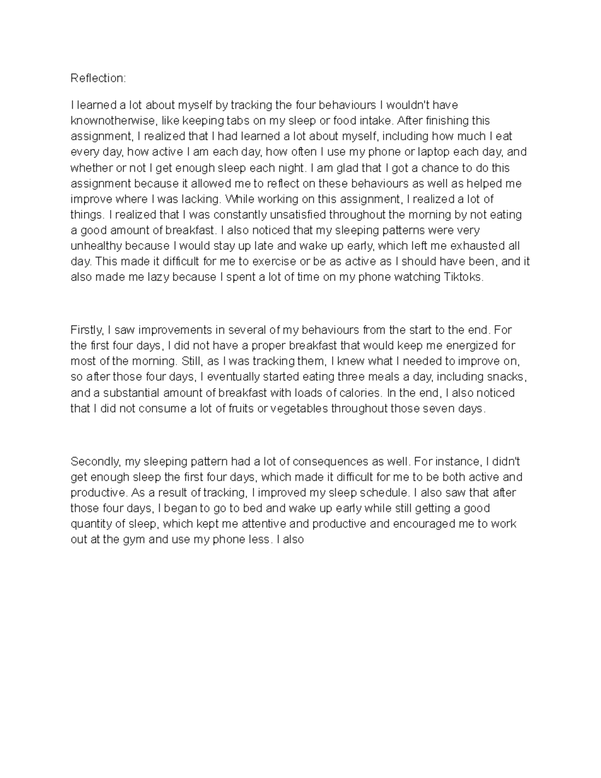 Reflection - Reflection: I learned a lot about myself by tracking the ...