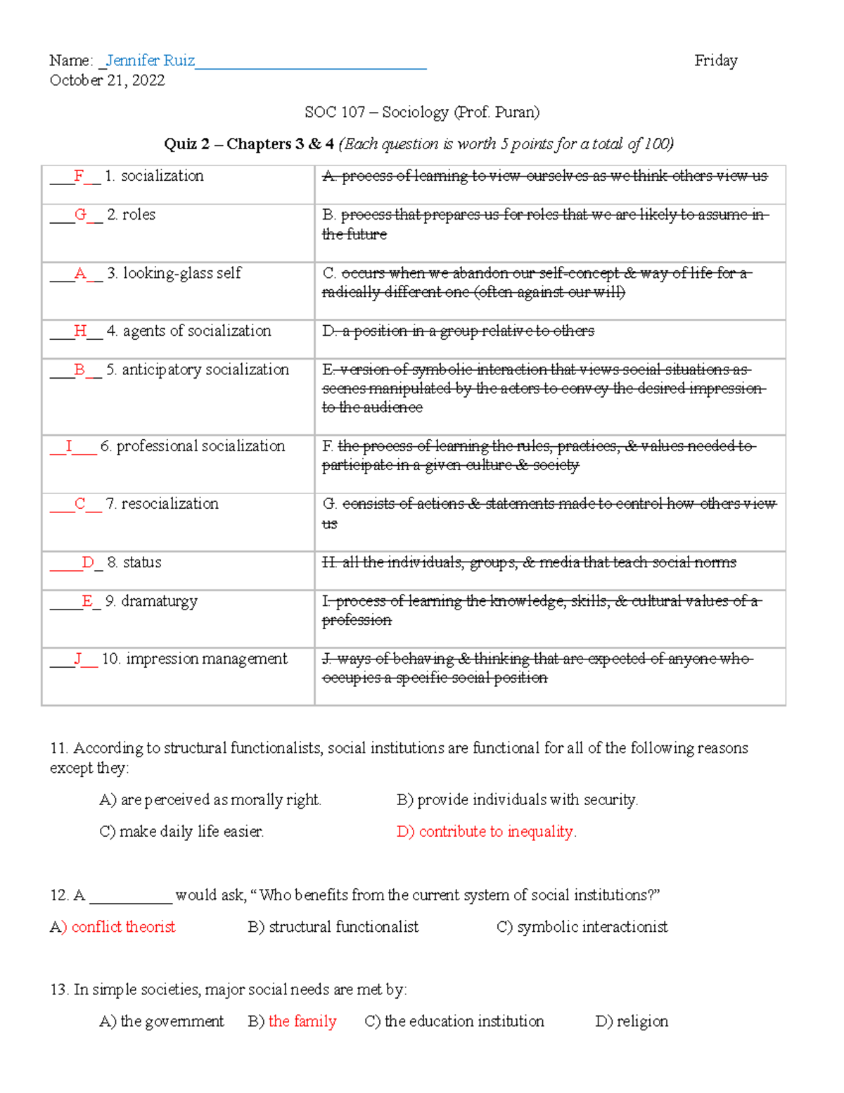 Soc 107 Quiz 2 P - lecture - Name: Jennifer Ruiz ...