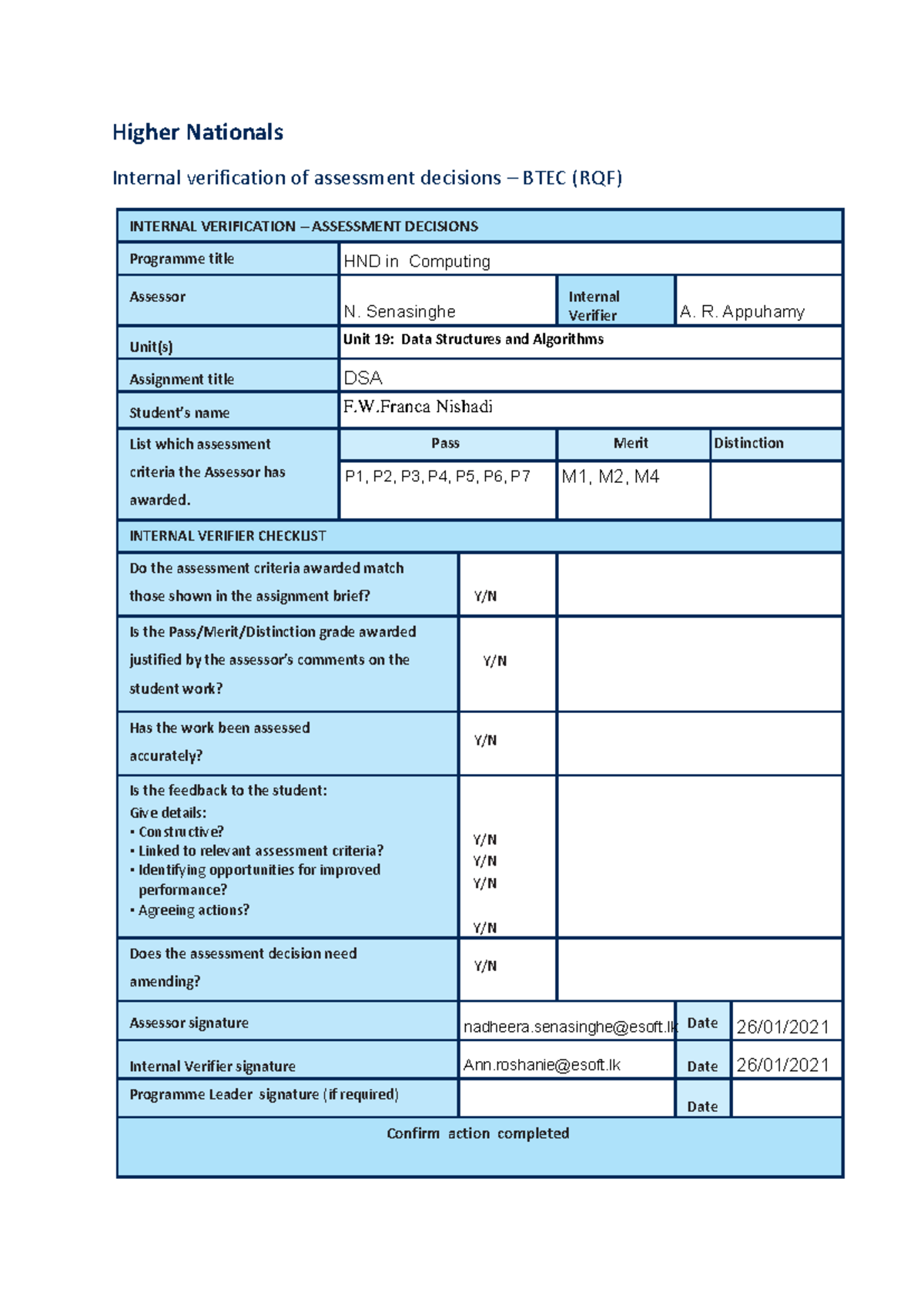 A 012999 1611566507688 47055 DSA - Higher Nationals Internal verification of assessment ...