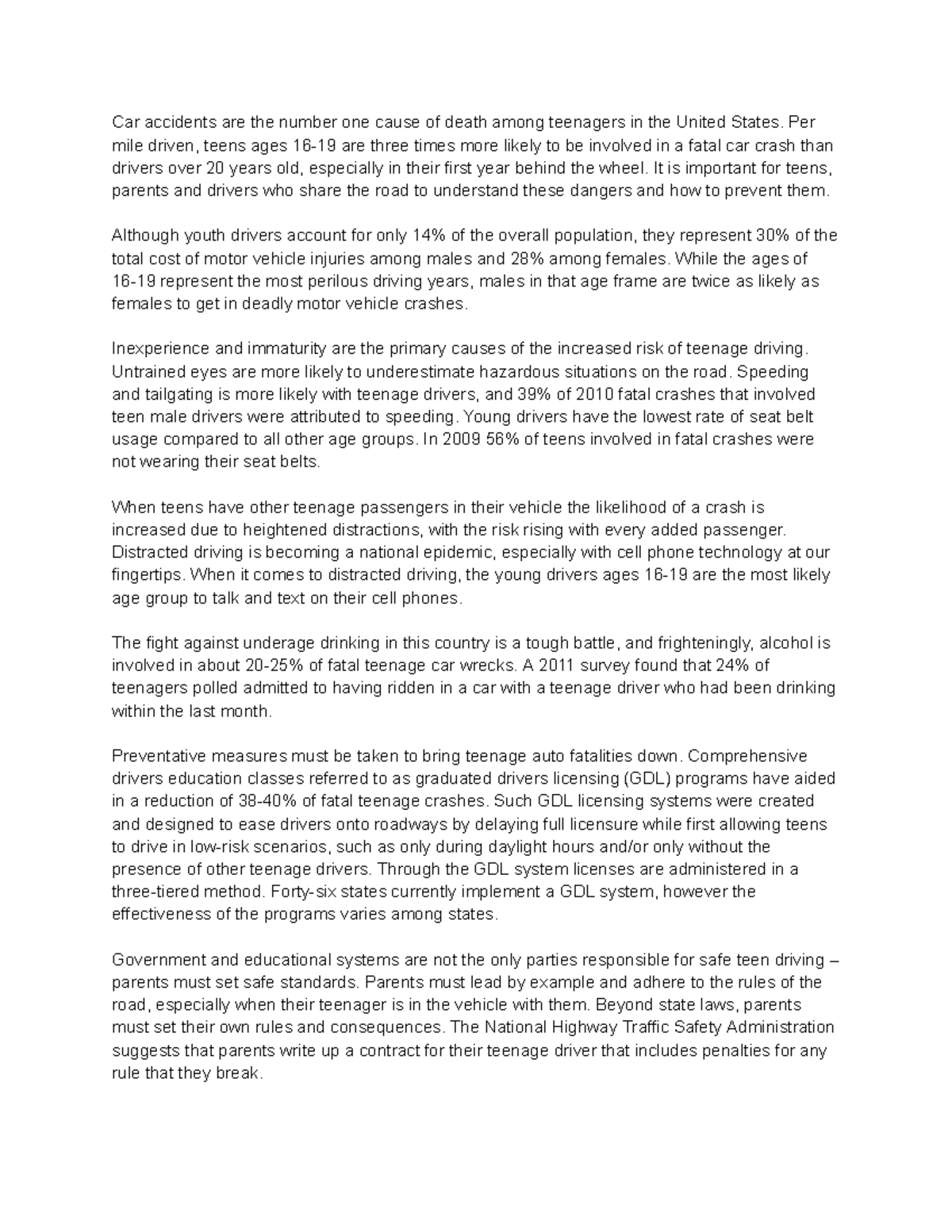 The Dangers Of Teenage Driving - Car accidents are the number one cause ...