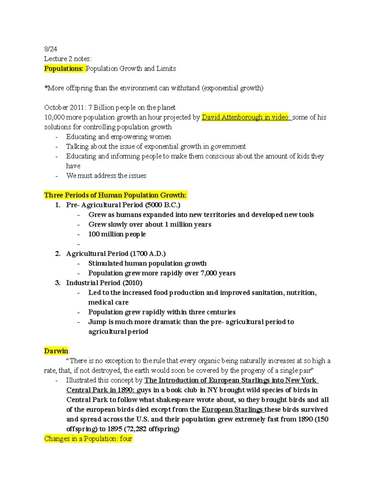 Ecology notes Lecture 2 Population Growth - 8/ Lecture 2 notes ...