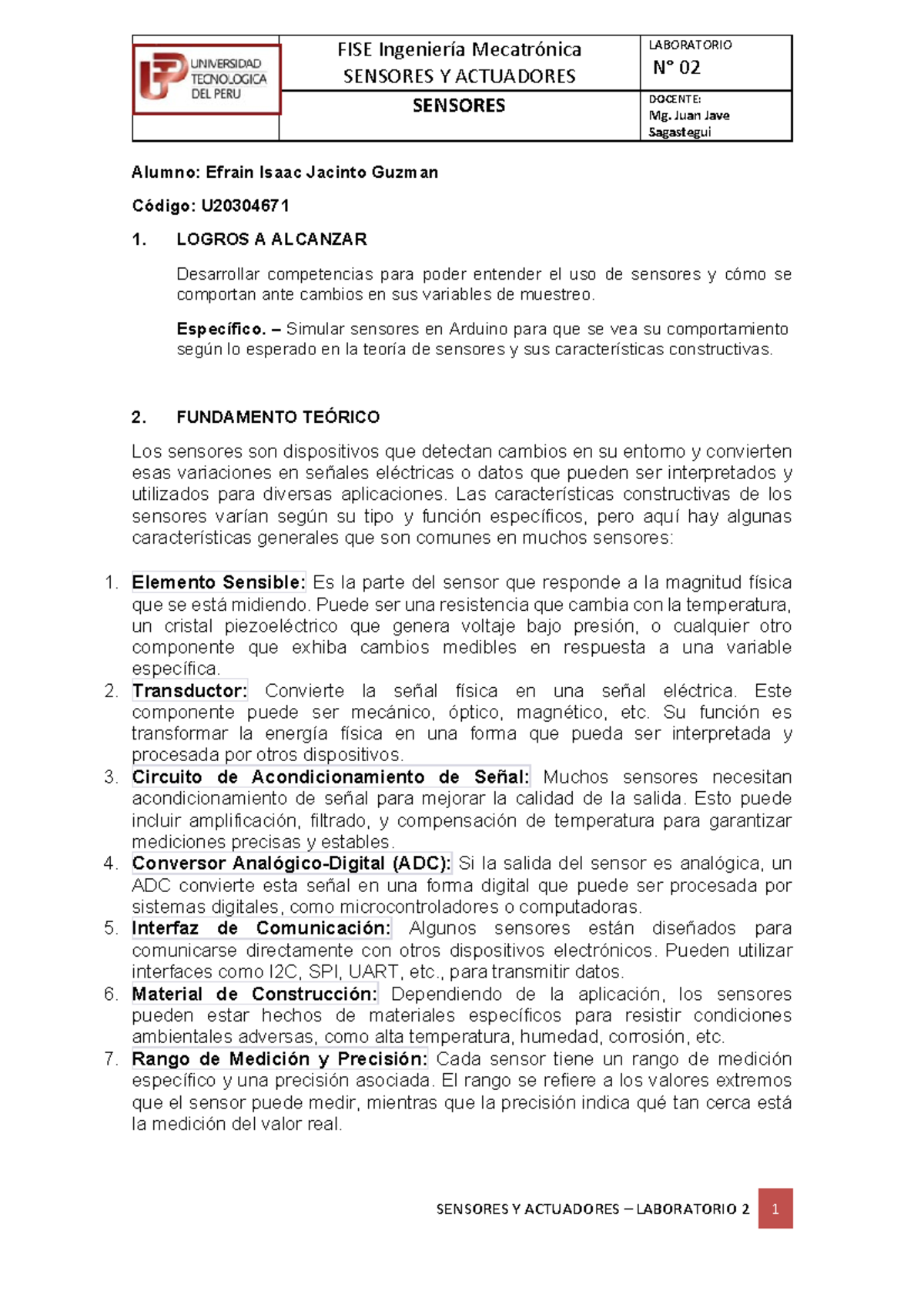 Laboratorio 2 - Simulacion de Sensores - FISE Ingeniería Mecatrónica SENSORES Y ACTUADORES N° 02 ...