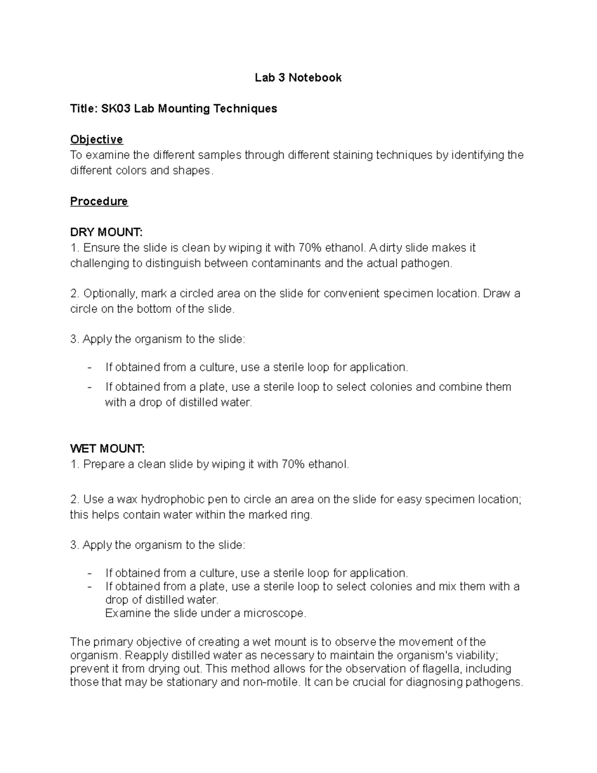 Lab Mounting techniques 2 - Lab 3 Notebook Title: SK03 Lab Mounting ...