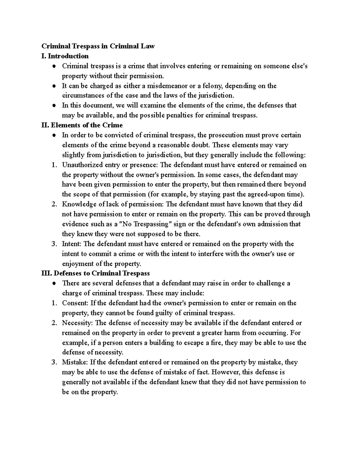 Criminal Trespass in Criminal Law - Introduction Criminal trespass is a ...