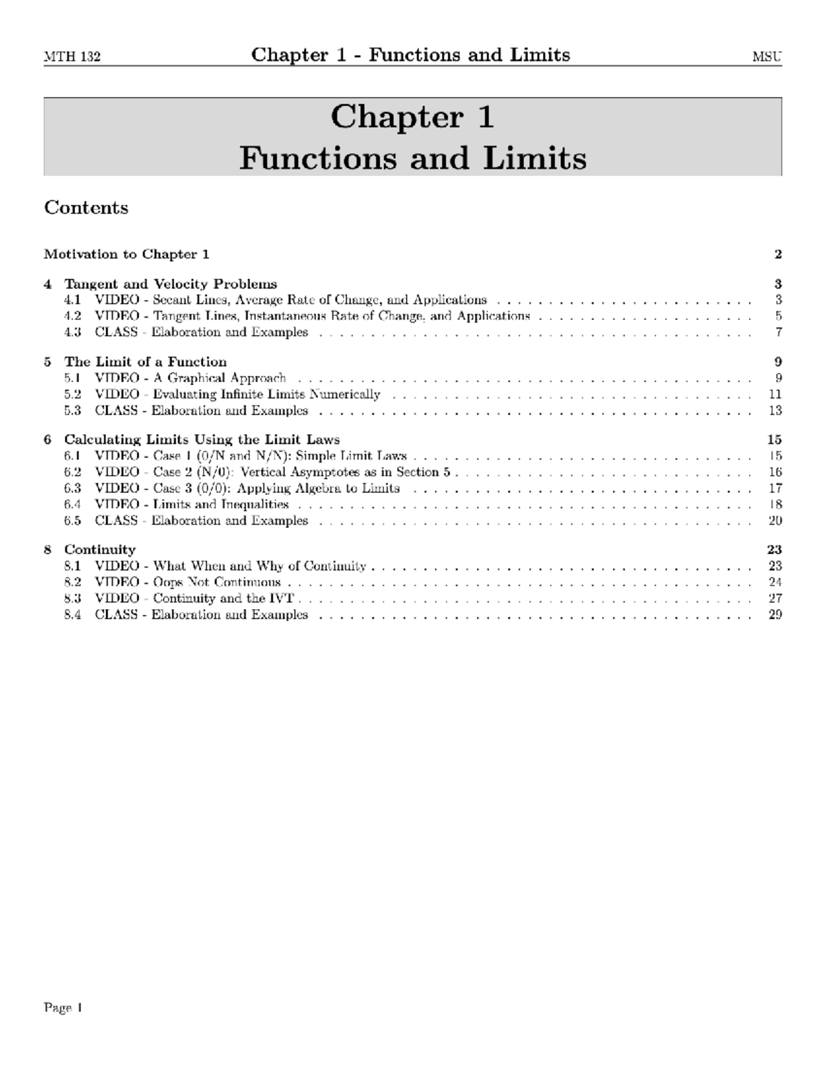 Chapter 1 Notes (fill-in-the-blank) - MTH 132 - Calculus 1 - Fall 2023 ...