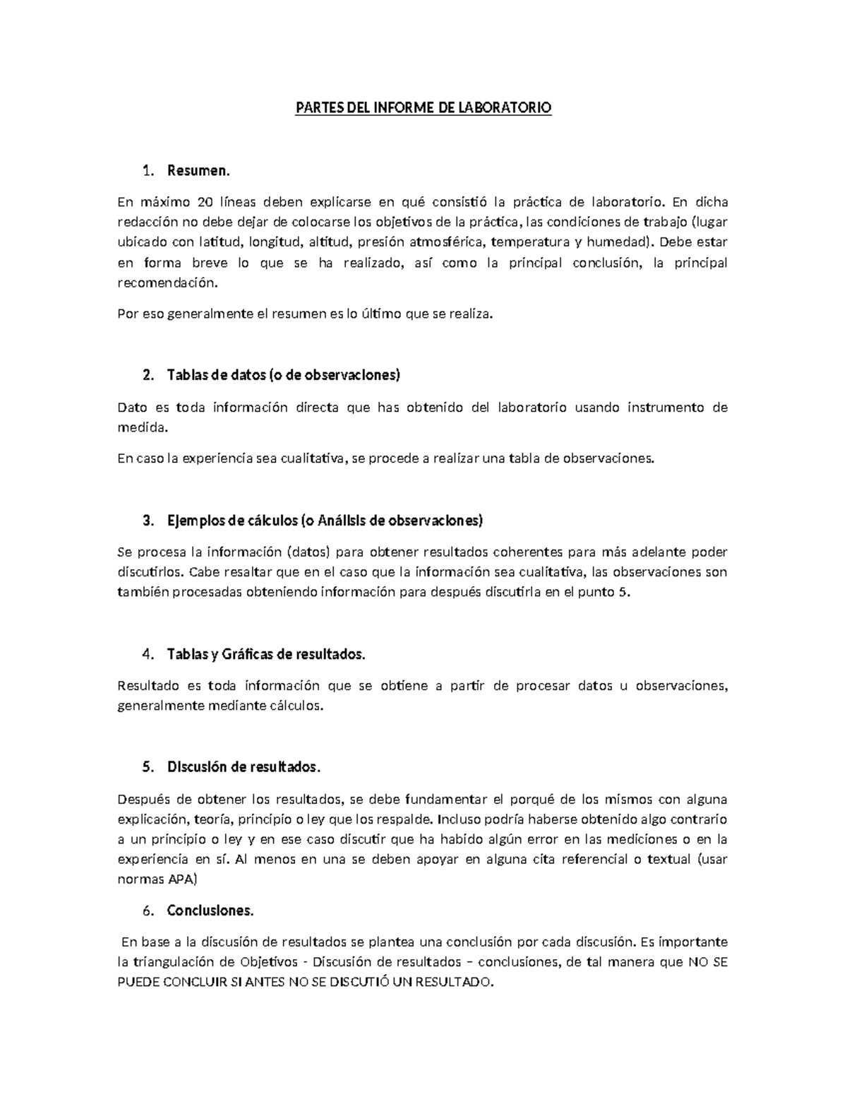 Partes DEL Informe DE Laboratorio-1 - PARTES DEL INFORME DE LABORATORIO ...