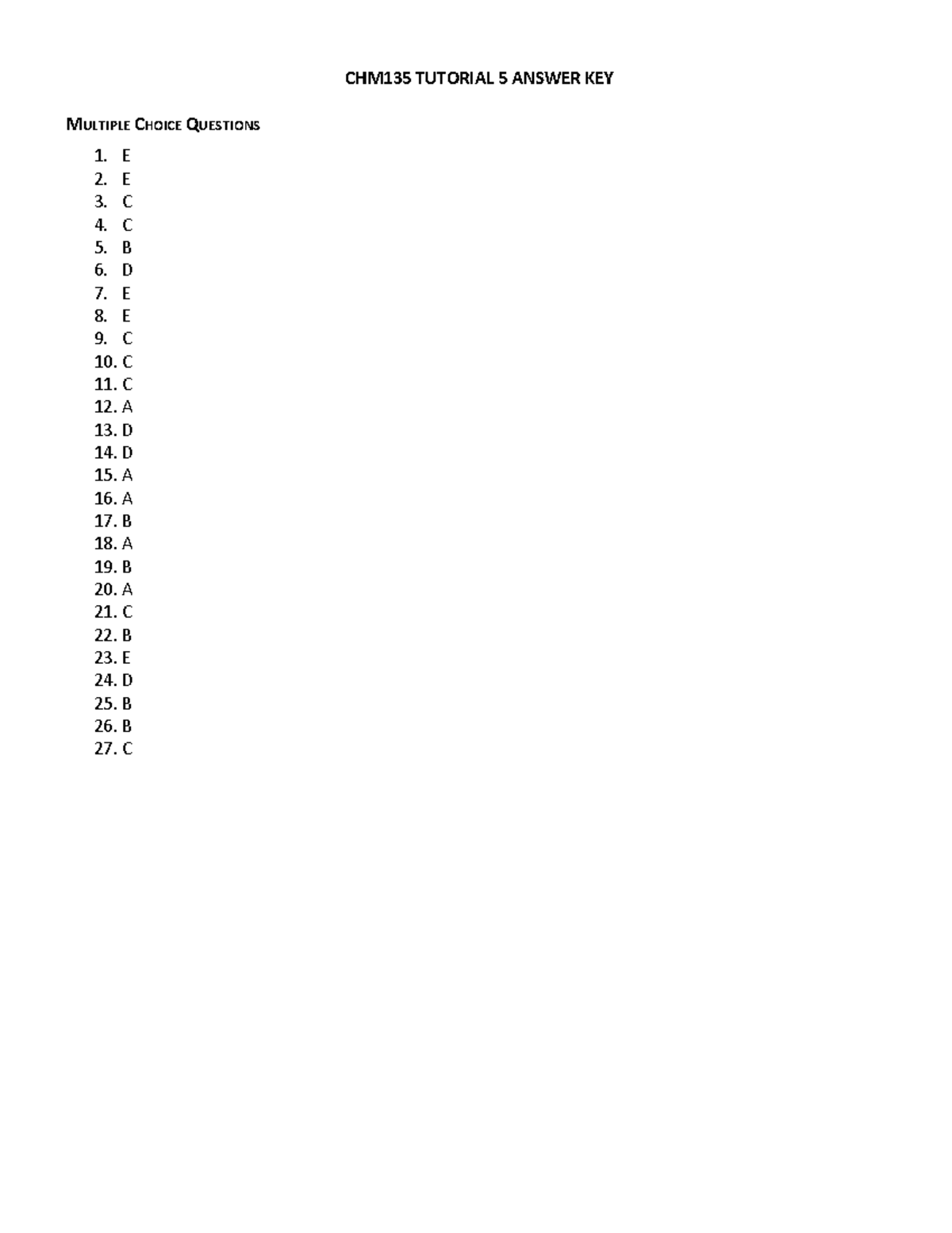 Tutorial 5 Problem Set Answer Key - CHM135 TUTORIAL 5 ANSWER KEY M ...