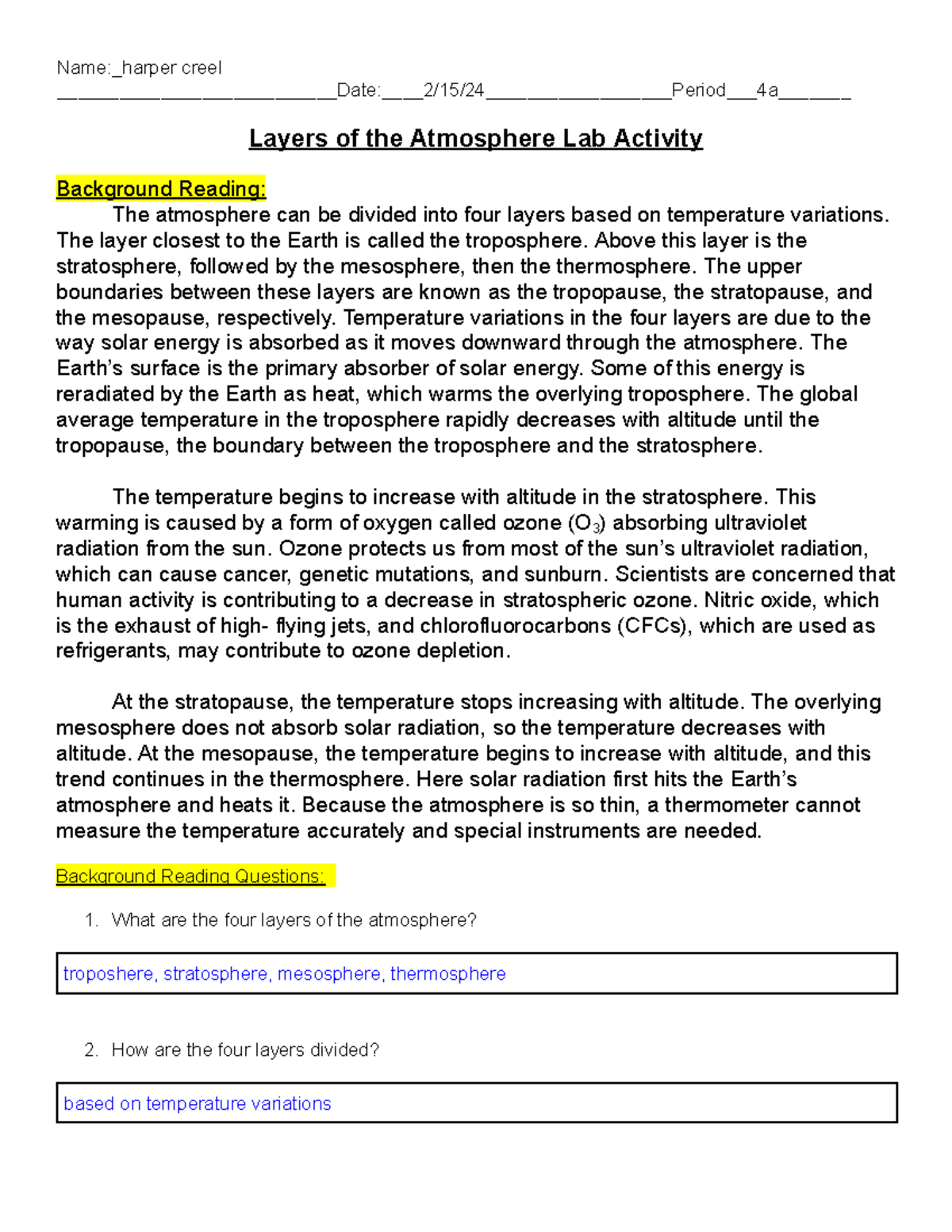 Copy of Layers of the atmosphere Lab - Name:_harper creel - Studocu