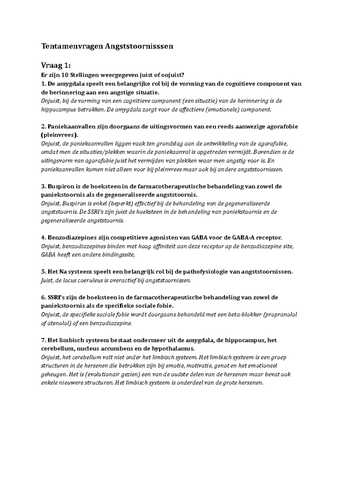 Proef/oefen tentamen 2014, vragen en antwoorden - Tentamenvragen Vraag 1: Er zijn 10 Stellingen ...