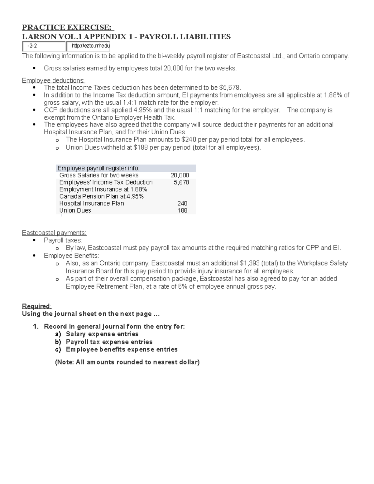 Practice Exercise - Student - Payroll Liabilities - PRACTICE EXERCISE ...