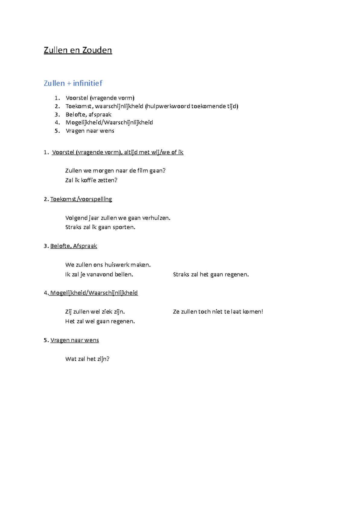 B1 B2 ovz zullen zouden - nt2 - Zullen en Zouden Zullen + infinitief 1 ...