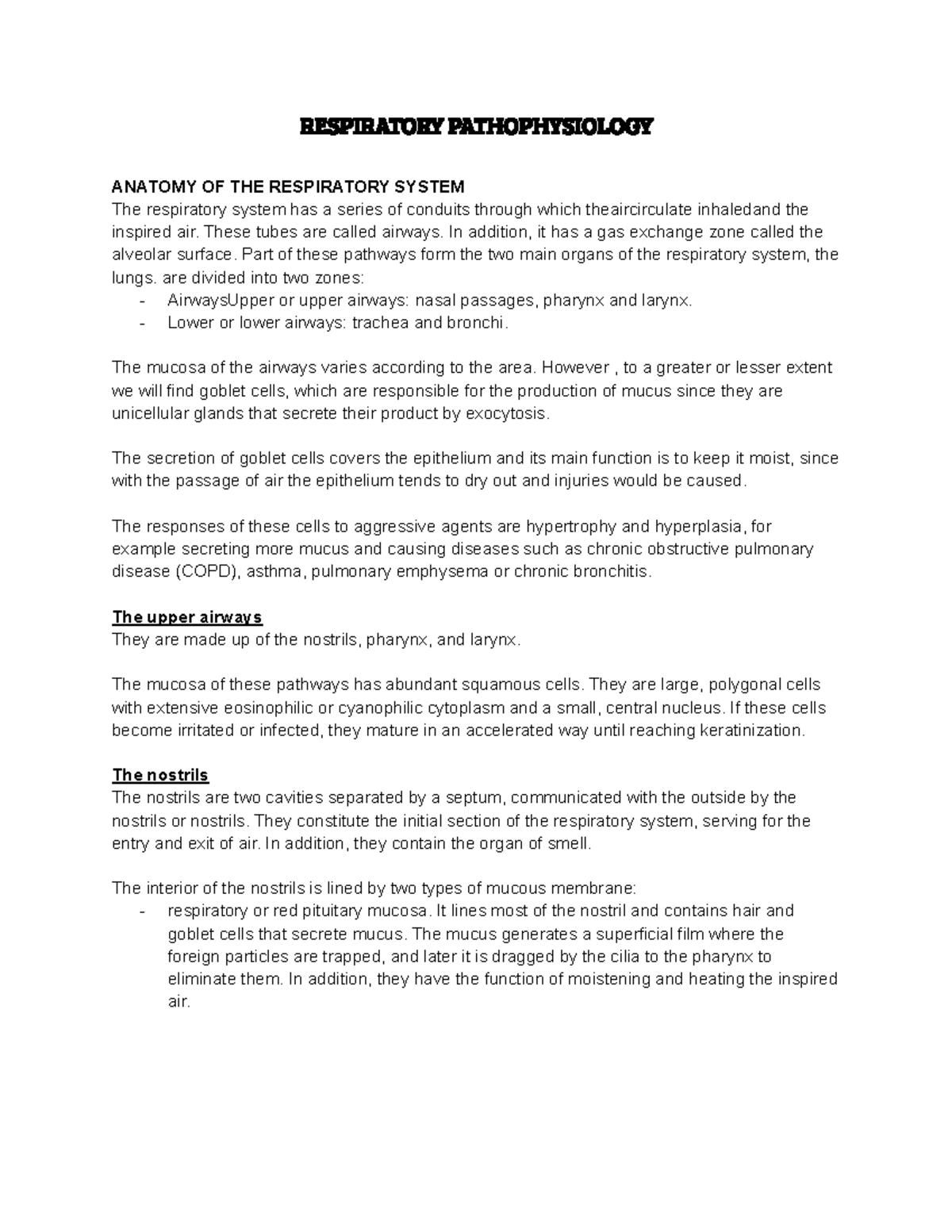 Respiratory Pathophysiology - RESPIRATORY PATHOPHYSIOLOGY ANATOMY OF ...