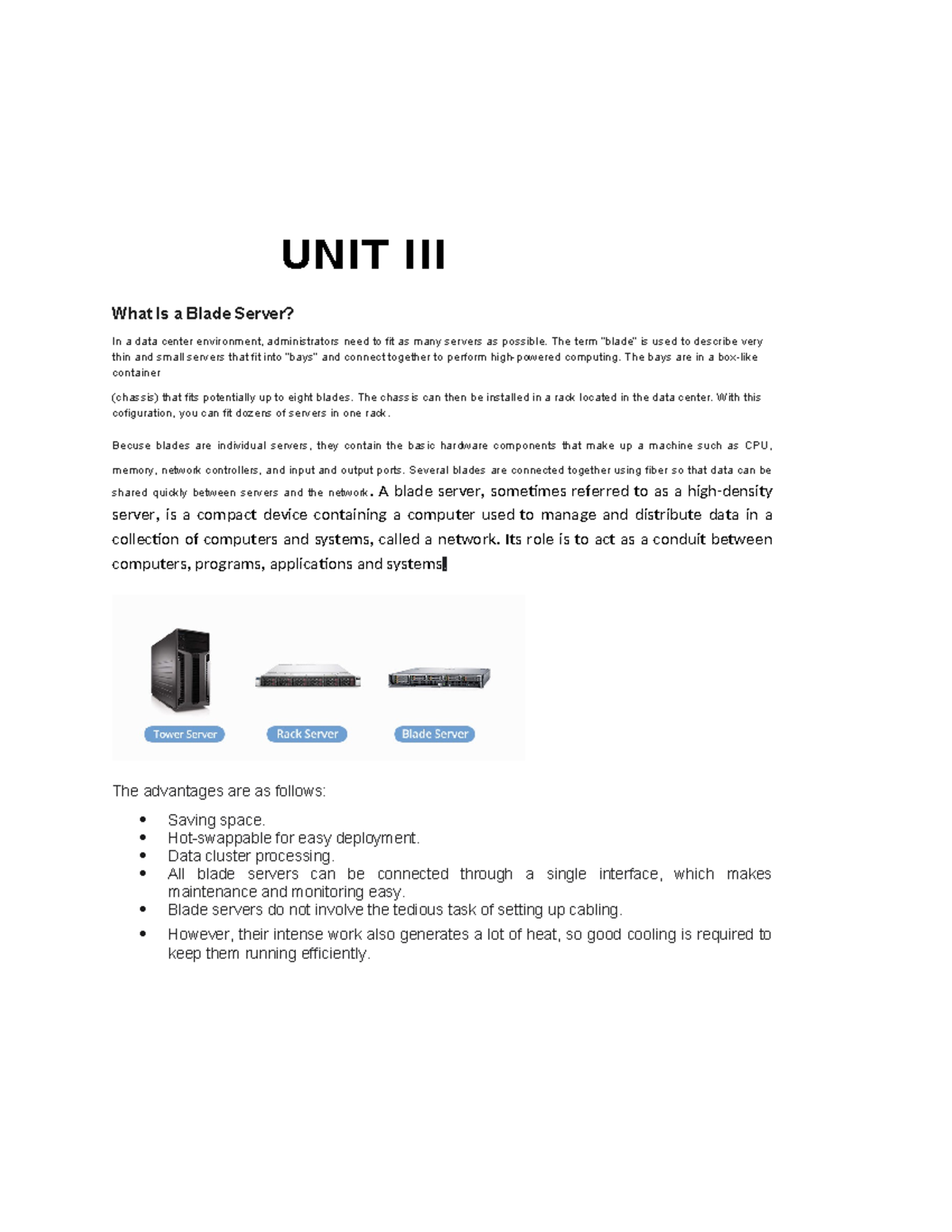 CC UNIT III - Cloud computing - UNIT III What Is a Blade Server? In a data center environment ...