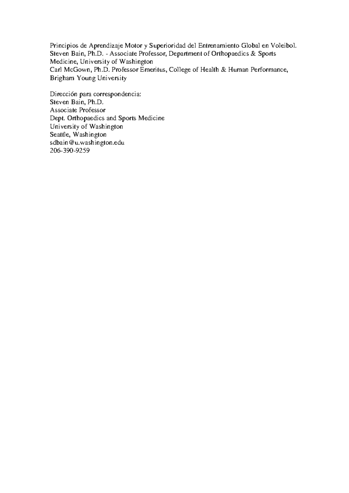 Principios de Aprendizaje Motor y Superioridad del Entrenamiento Global ...