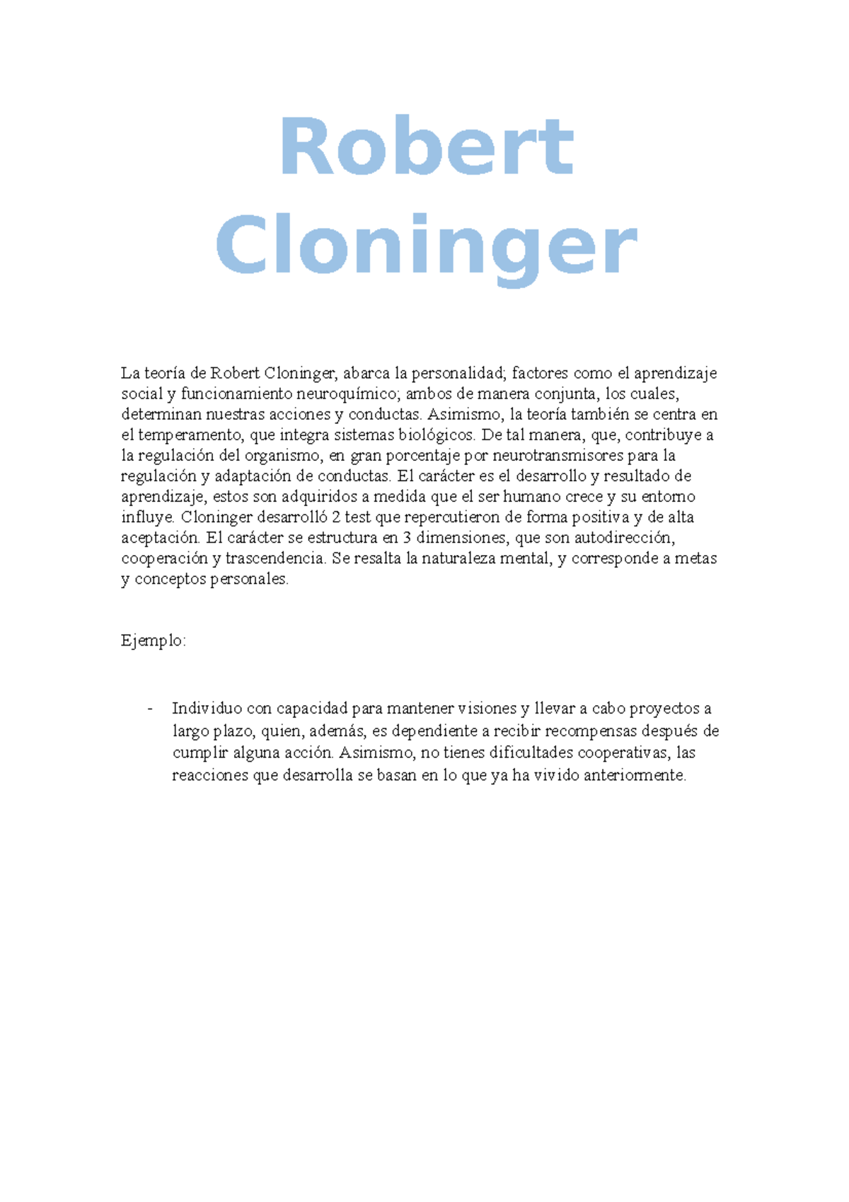 Semana 2 teoría de personalidad Robert Cloninger - Robert Cloninger La ...