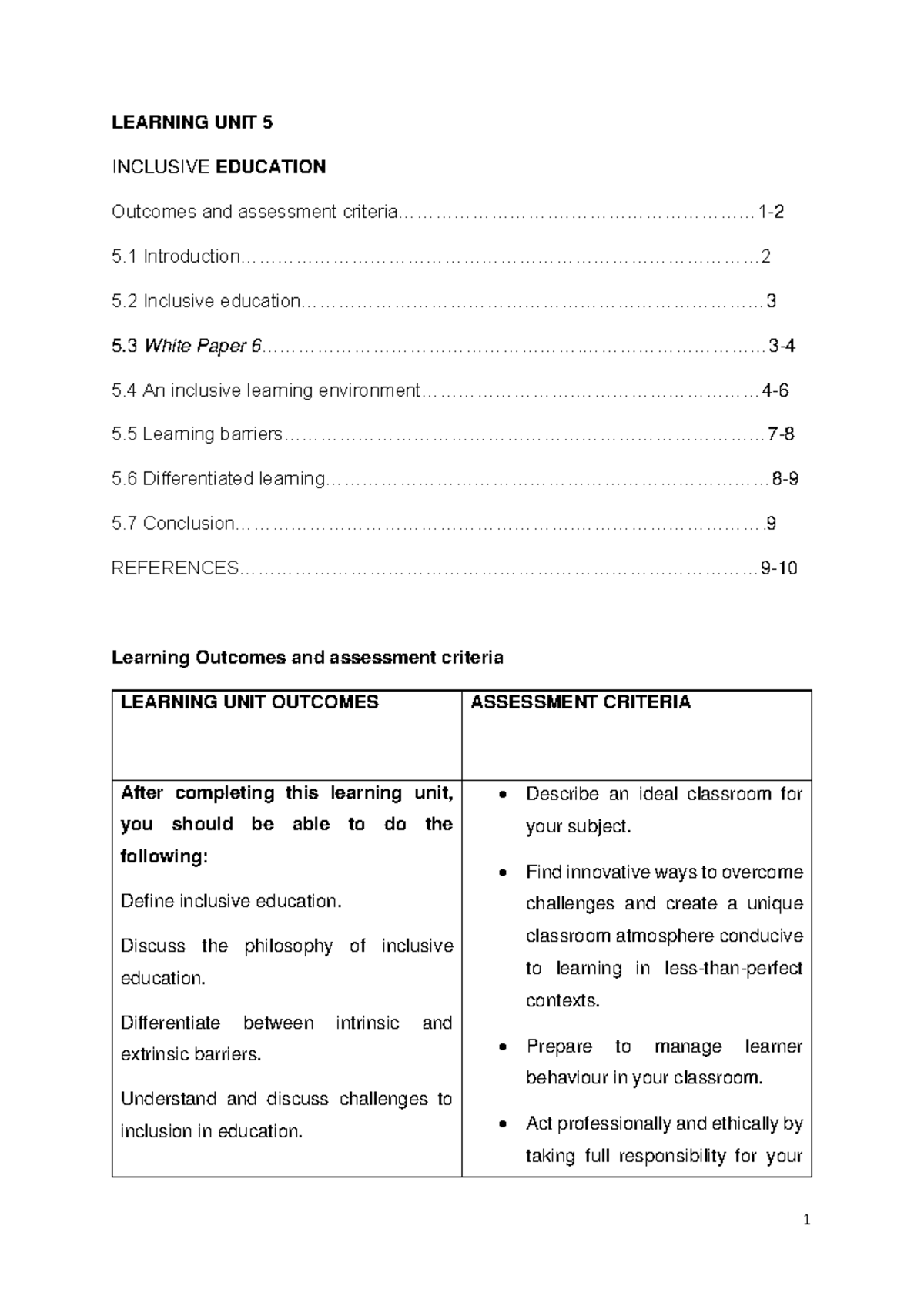 lecture notes from all chapters plus guide - LEARNING UNIT 5 INCLUSIVE ...