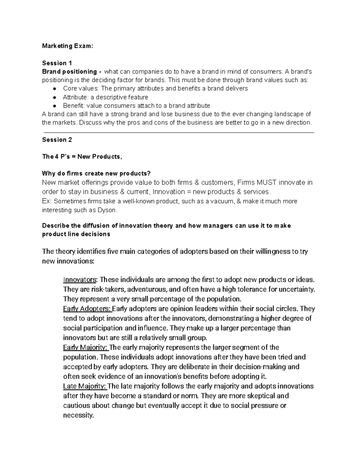 Marketing Exam - Exam notes - Marketing Exam: Session 1 Brand ...