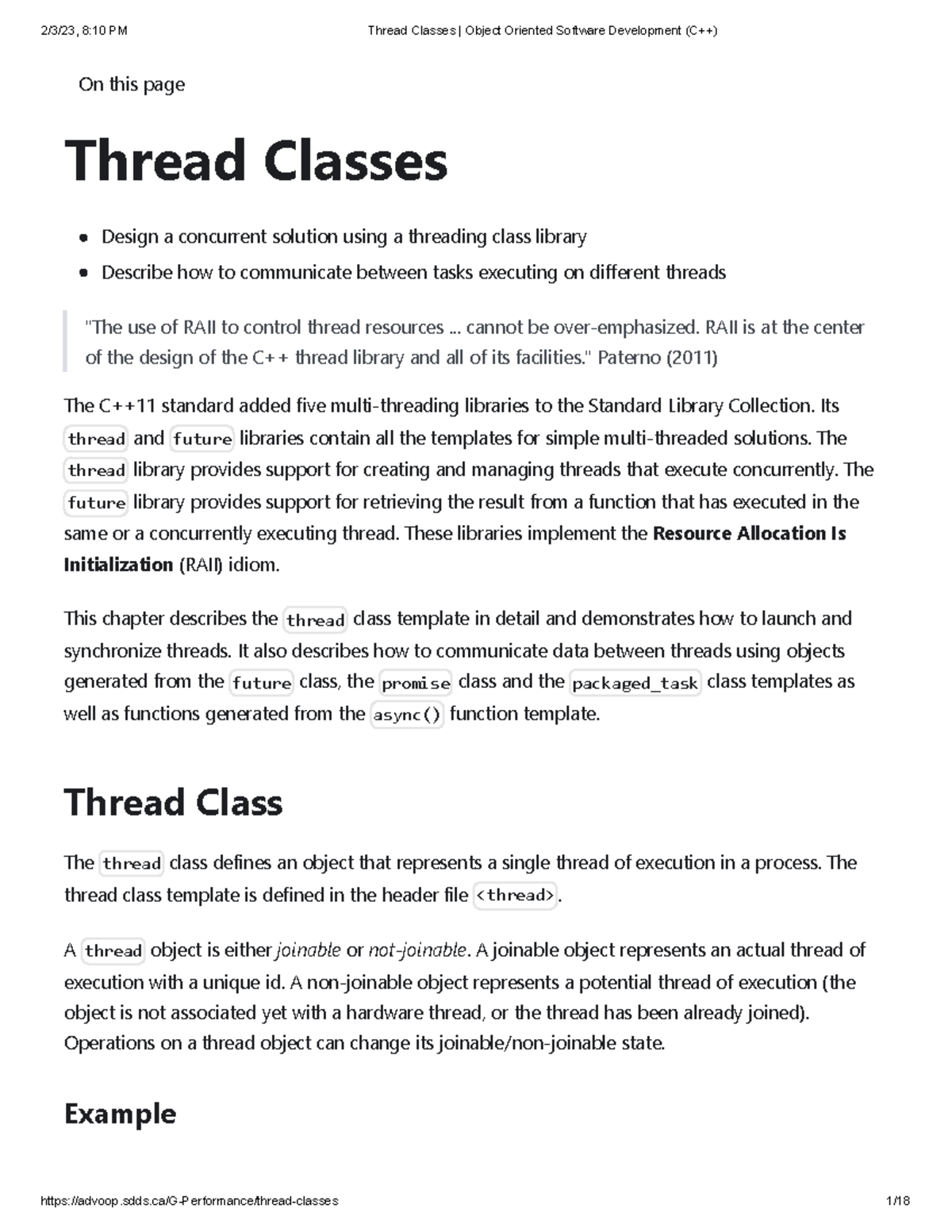Thread Classes Object Oriented Software Development C On This Page Thread Classes Design A