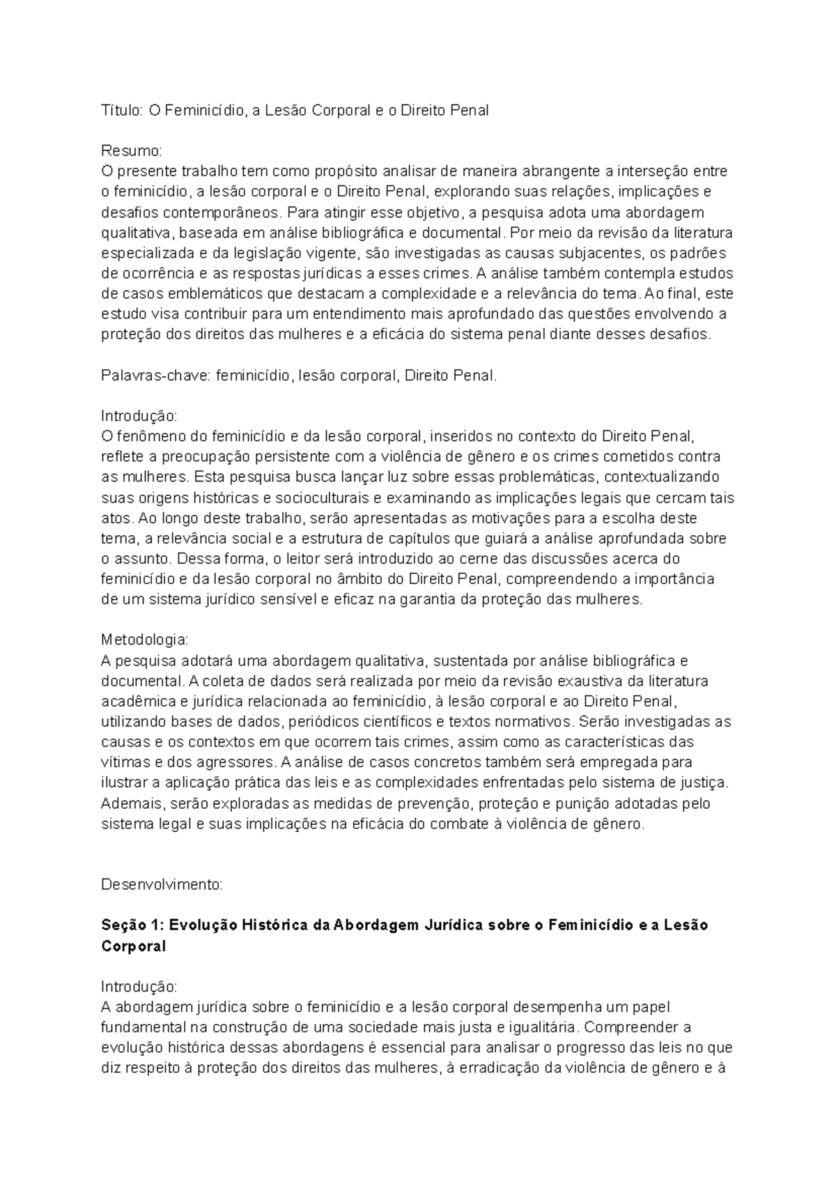 TCC Isa Esqueleto. TEM QUE Formatar - Título: O Feminicídio, a Lesão ...
