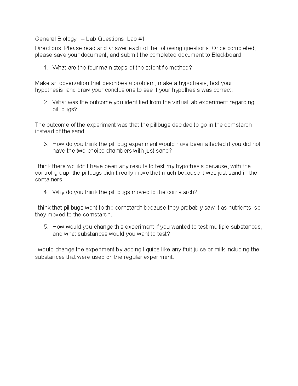 Biology Lab Assignment #1 - General Biology I – Lab Questions: Lab ...