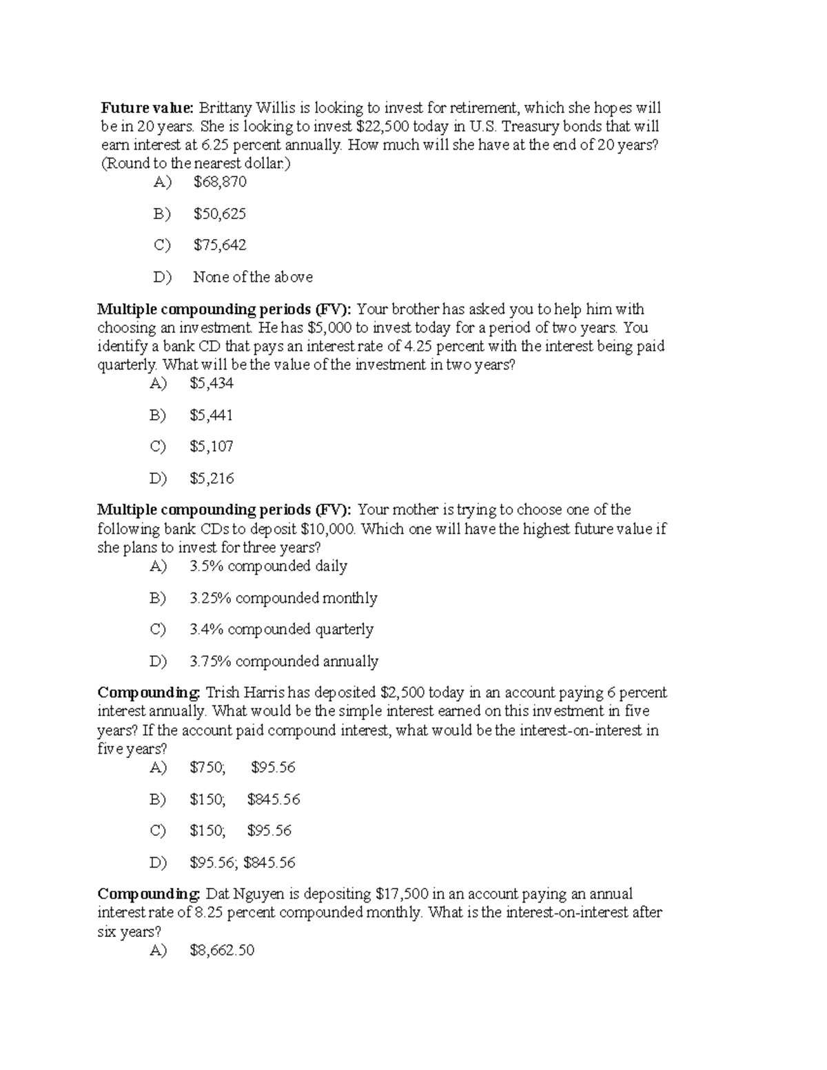 Practice Quiz 2 - Bfhdjd - Future value: Brittany Willis is looking to ...