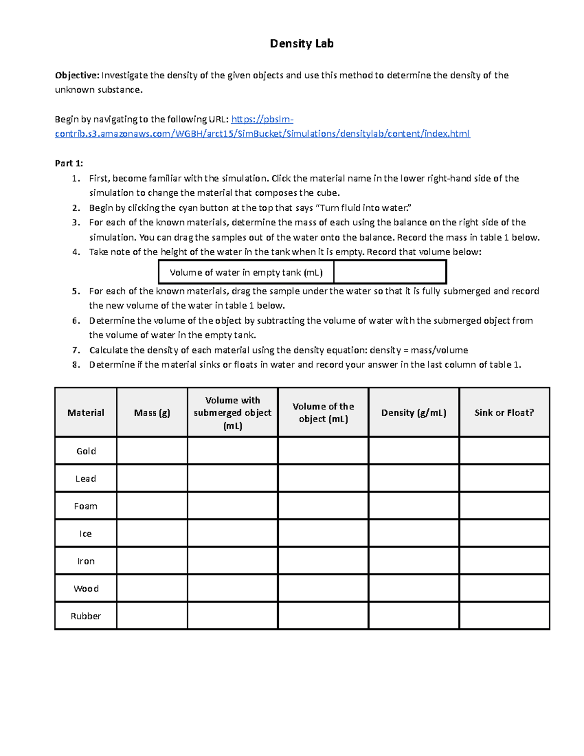 Density Lab - Density Lab Objective: Investigate the density of the ...