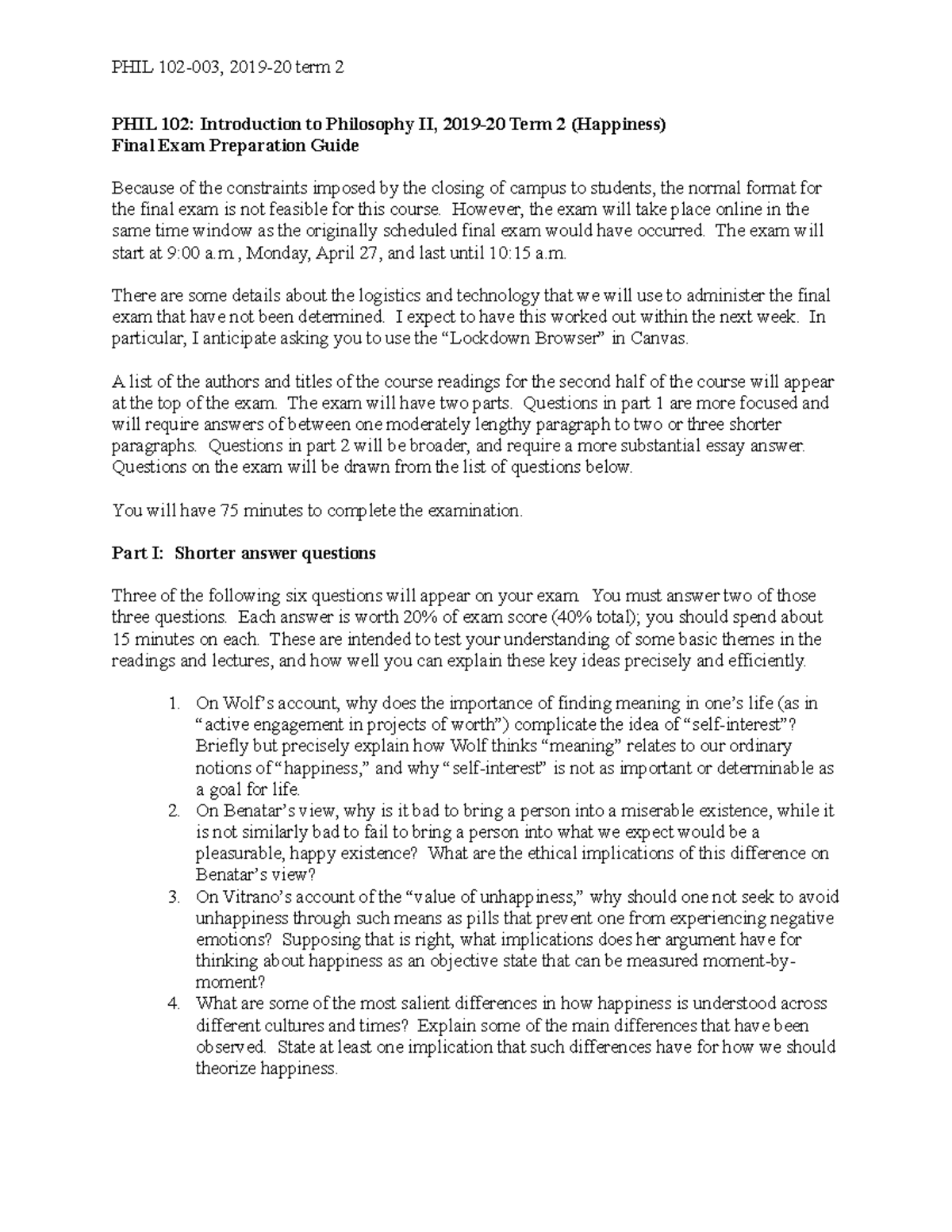 PHIL 102 Final Exam Preparation Guide - PHIL 102: Introduction to ...