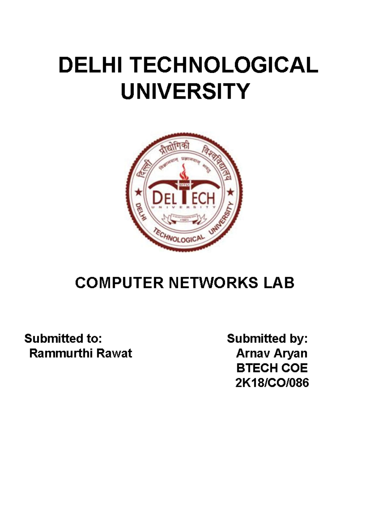 Cn Lab File 2k18 Co 086 1 Converted Delhi Technological University Computer Networks Lab