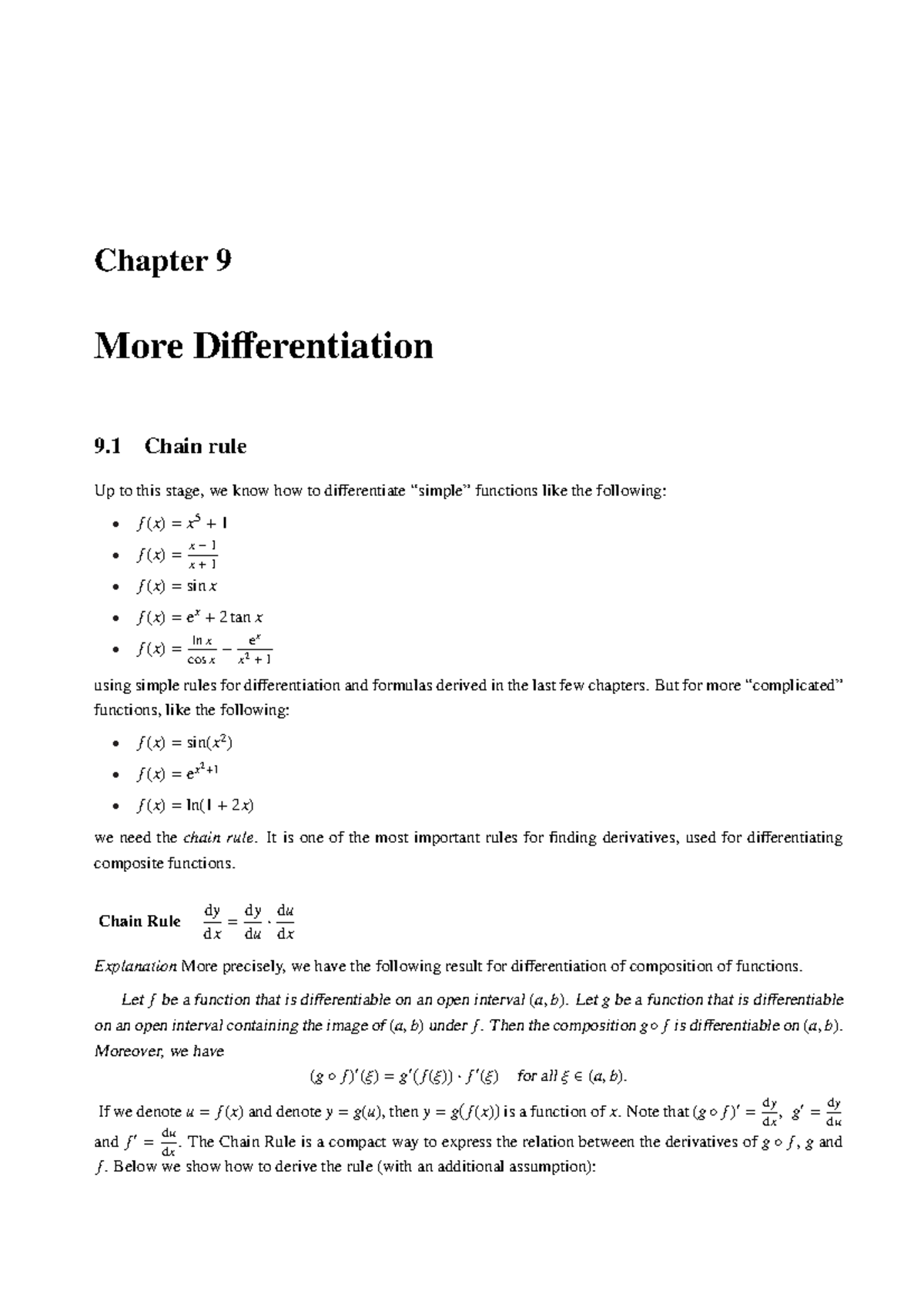 MATH 30 Chapter 9 - Lecture notes 9 - Chapter 9 More Differentiation 9 ...