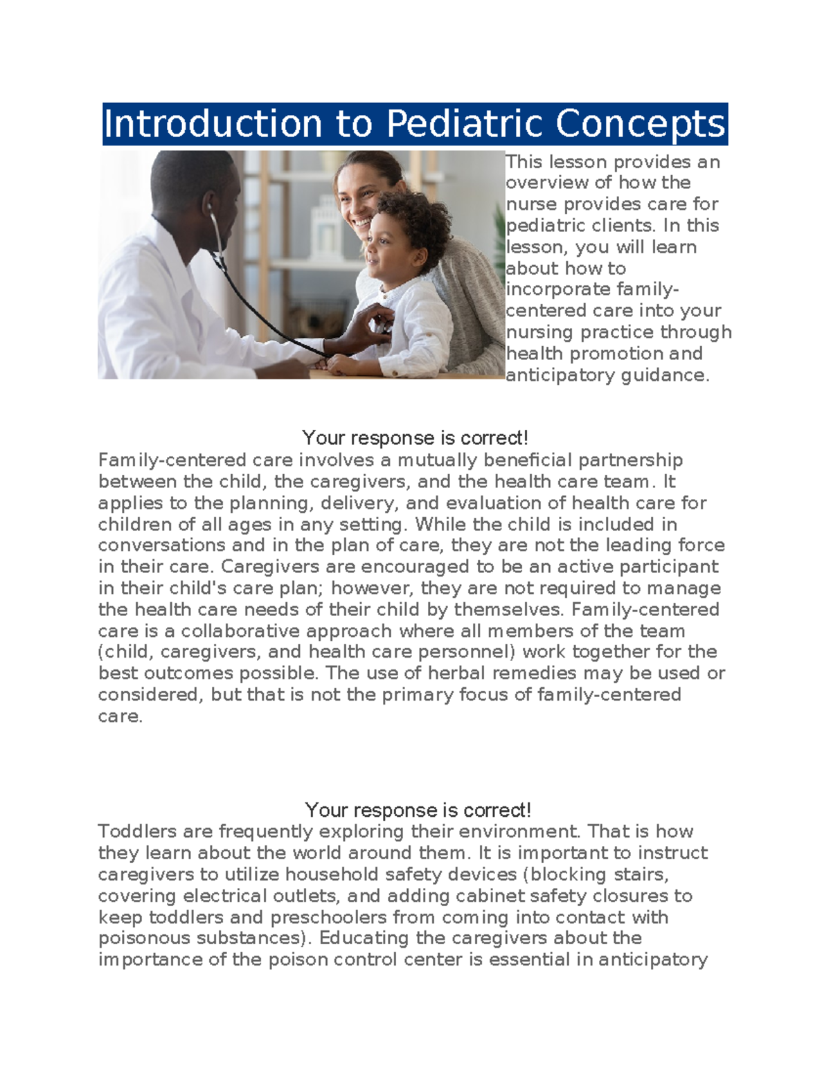 Introduction to Pediatric Concepts - In this lesson, you will learn ...