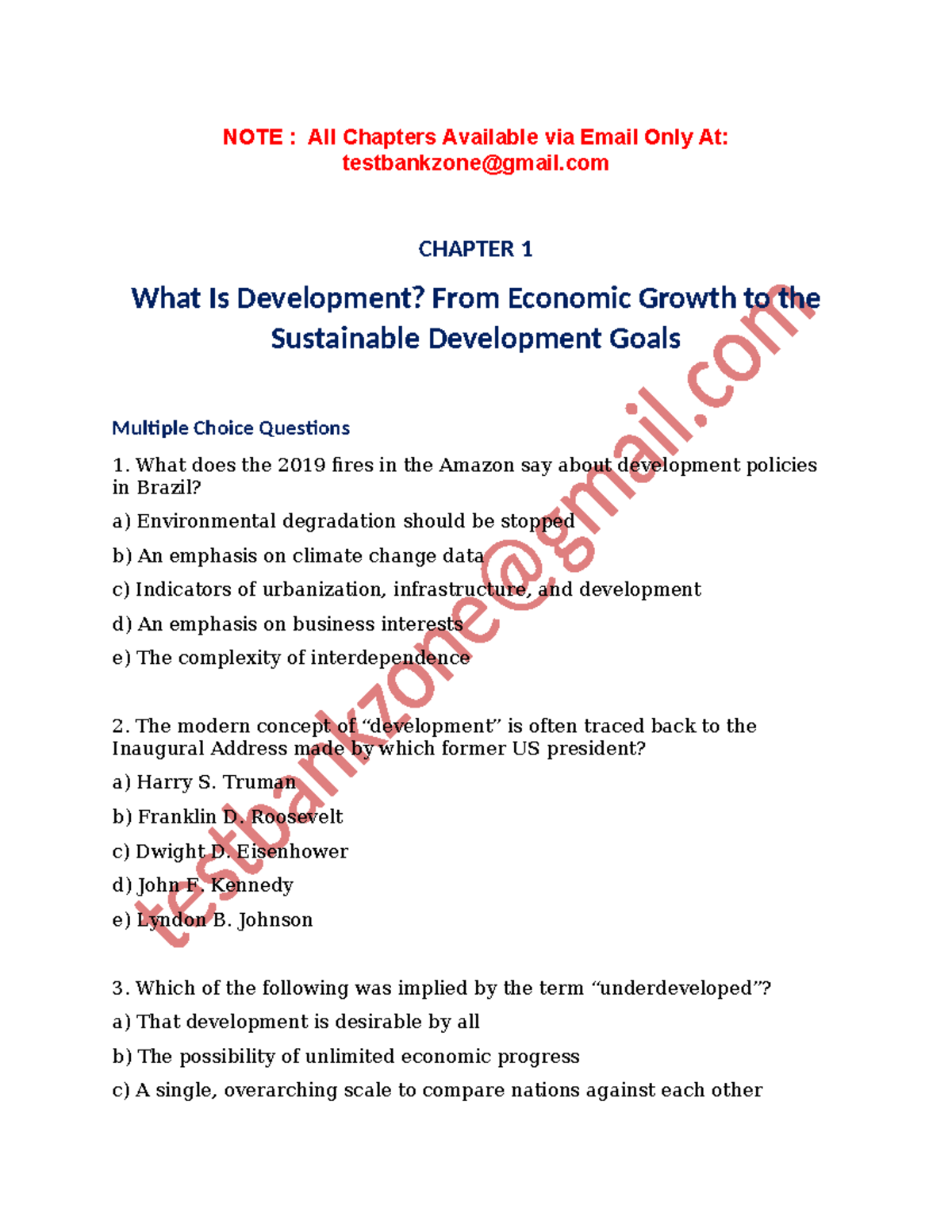Test Bank and Solutions For Introduction to International Development ...