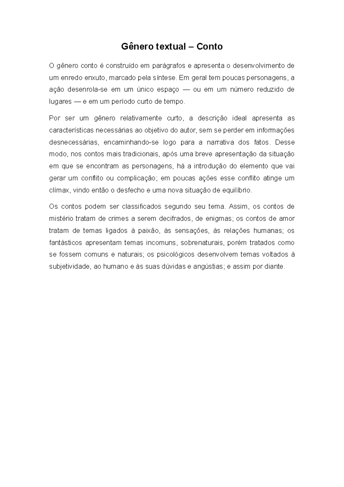 Gênero textual - conto - Gênero textual – Conto O gênero conto é ...