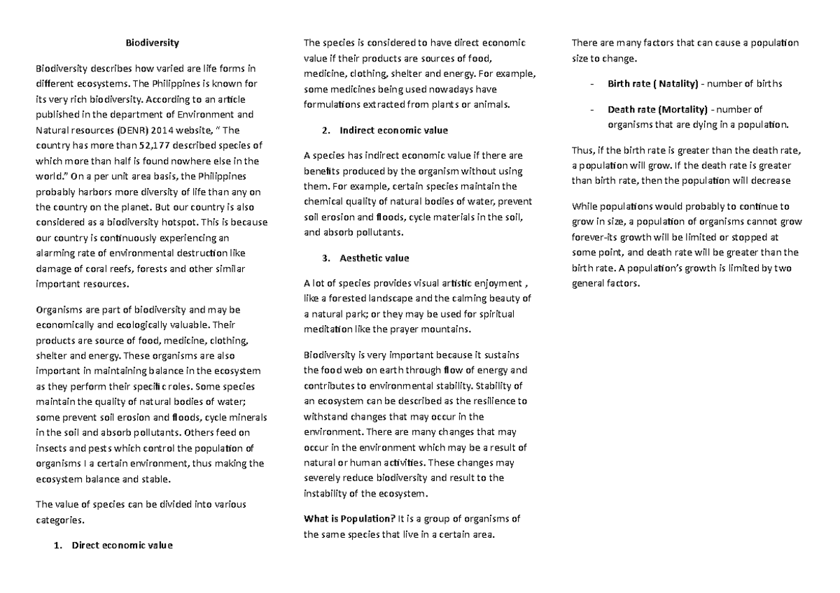 Biodiversity (2) - Science Notes - Biodiversity Biodiversity describes ...