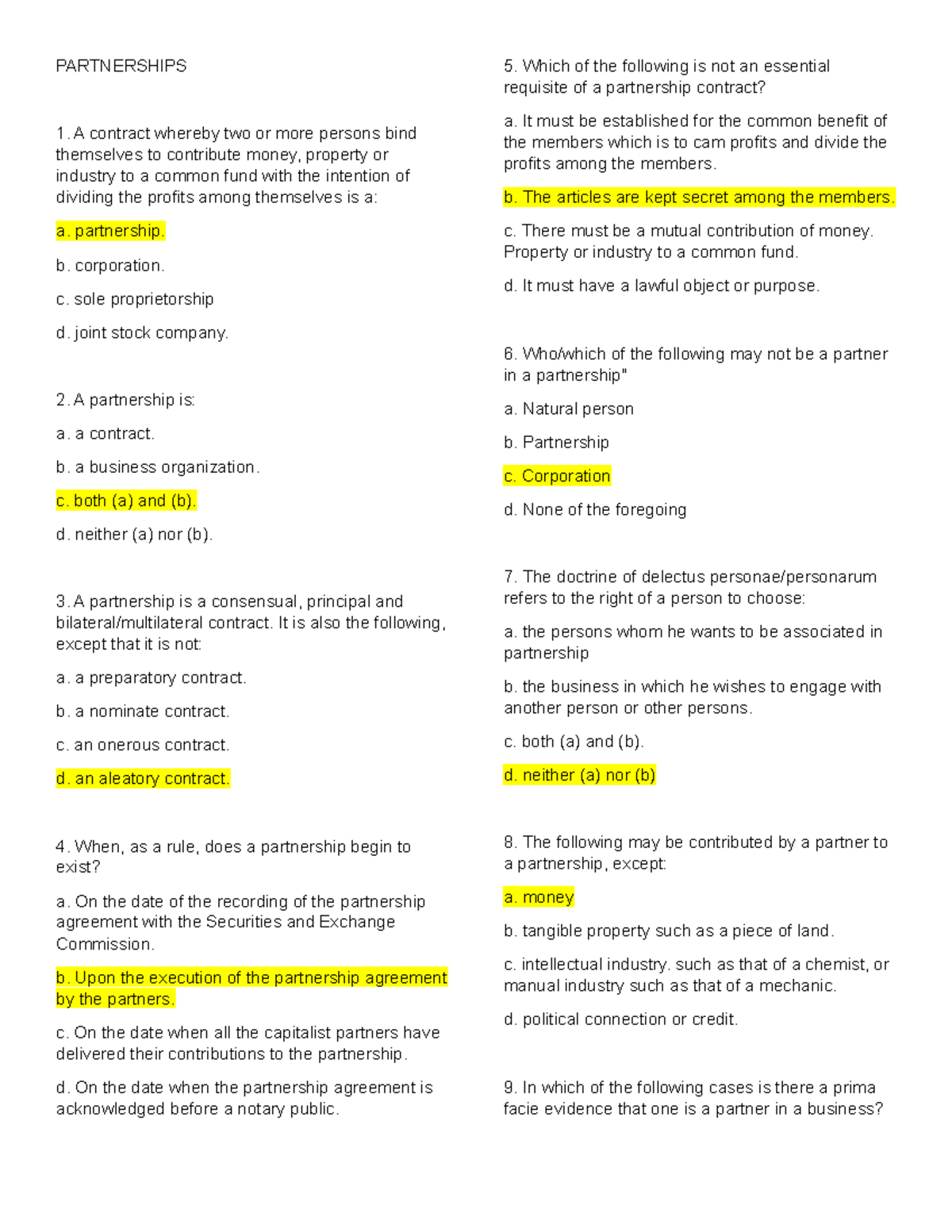 Rfbt reviewer - business law review - partnerships and corporations ...