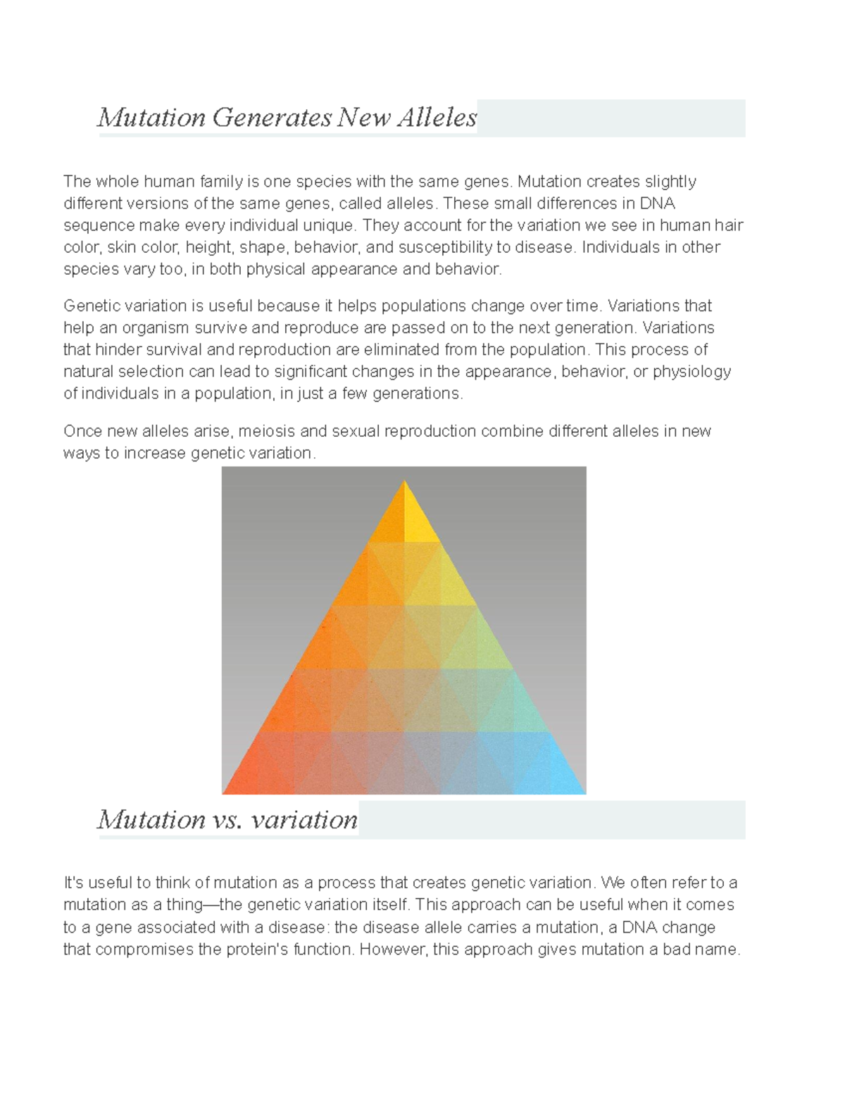 Mutation Generates New Alleles - Mutation creates slightly different ...