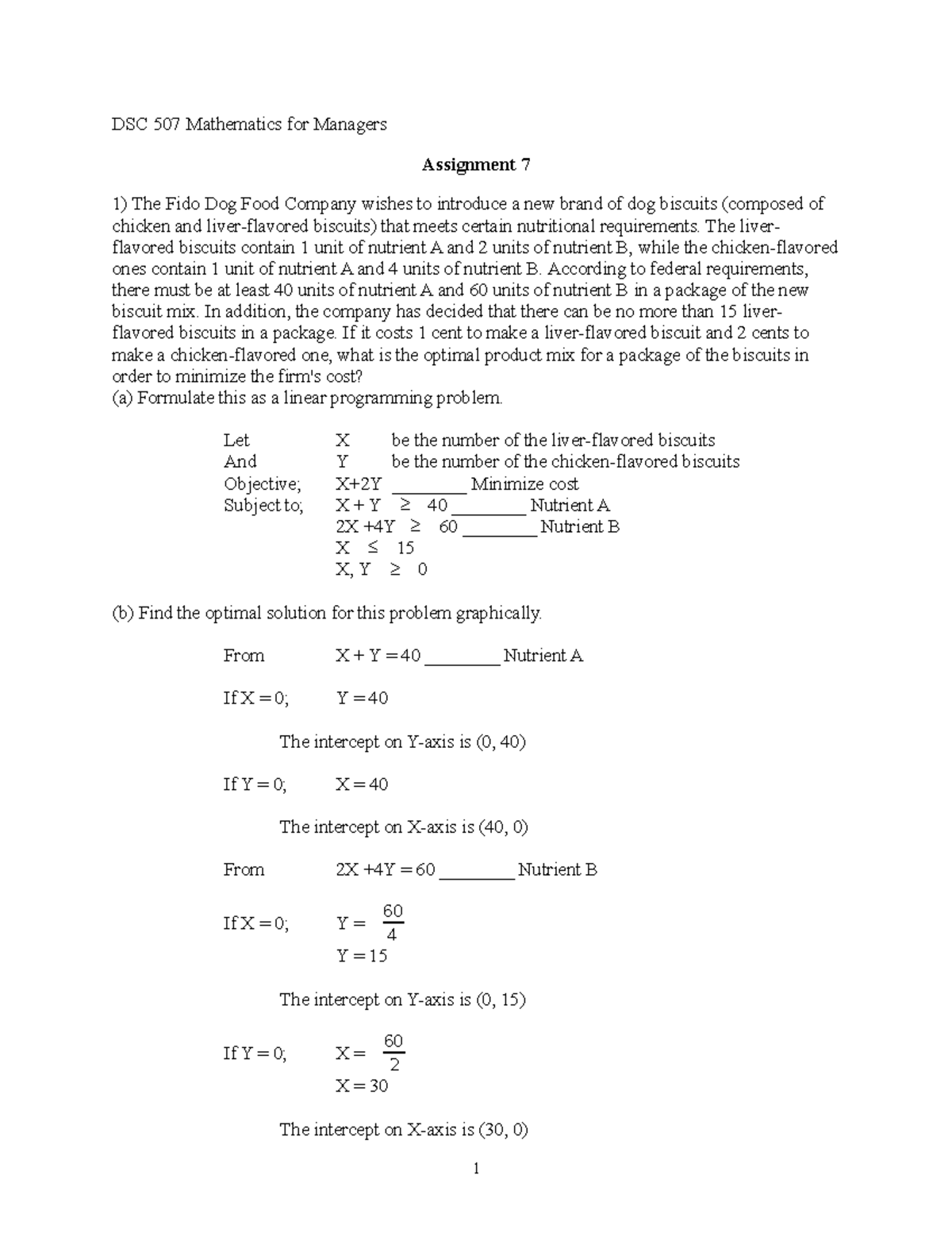 DSC507-Assignment 7 - Questions for mathematics for manager courses ...