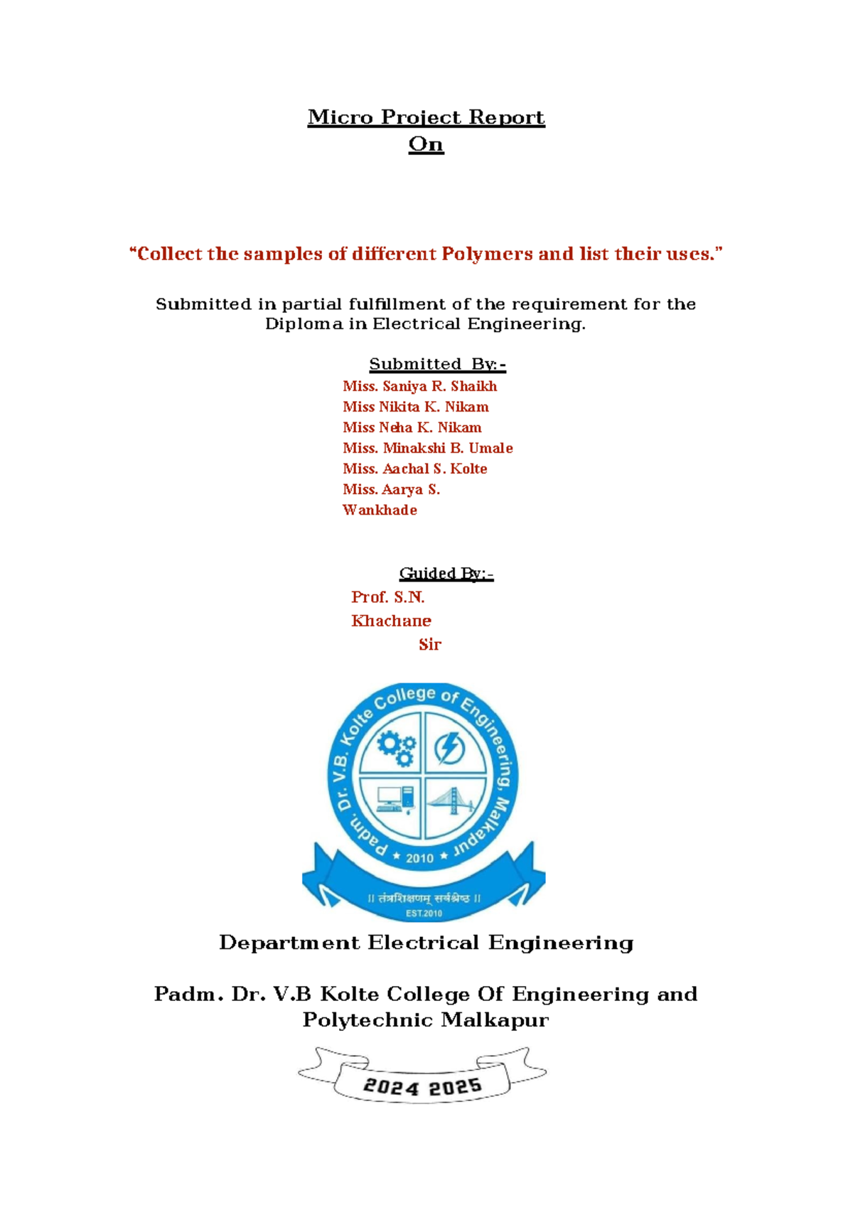 Chemistry polymers - Micro Project Report On “Collect the samples of ...