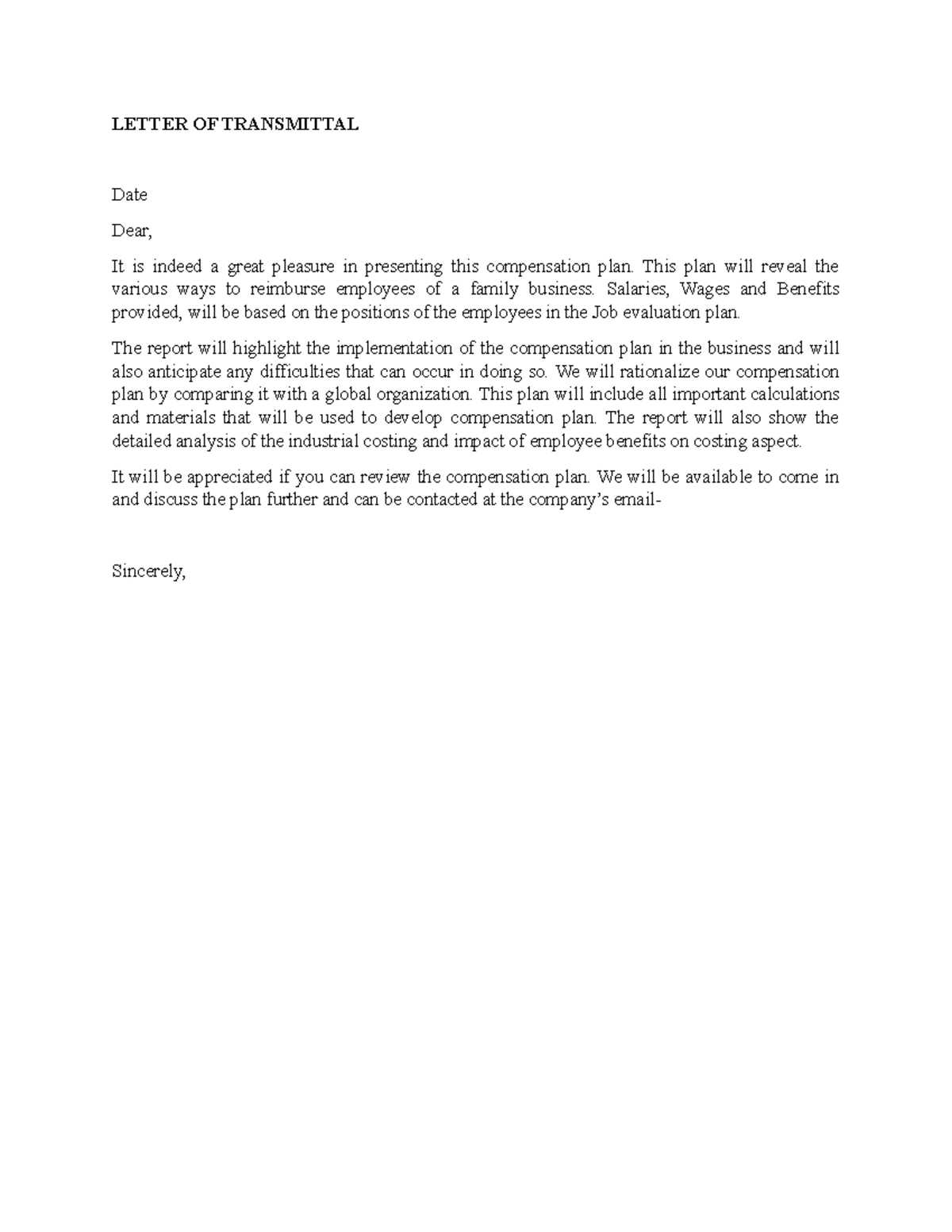 Letter OF Transmittal Hrm LETTER OF TRANSMITTAL Date Dear It Is