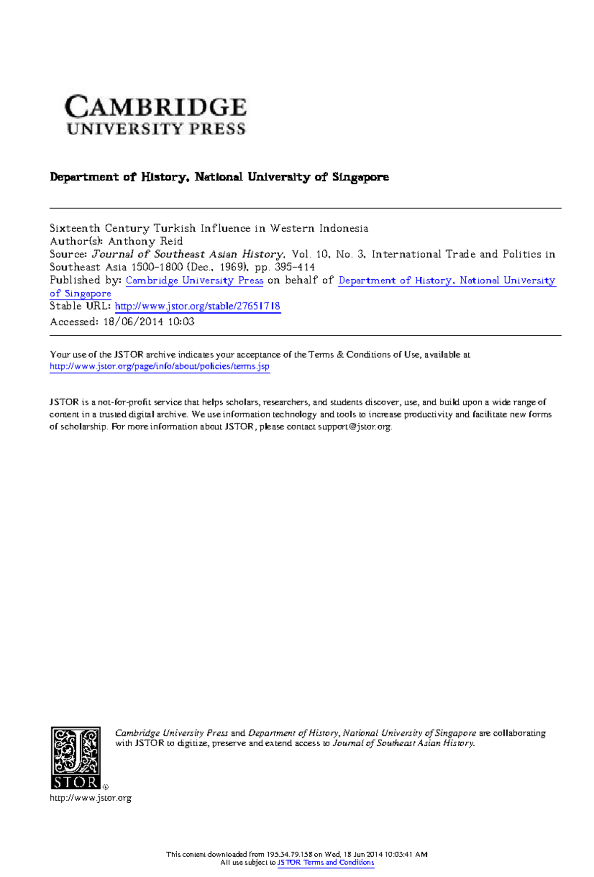 Sixteenth Century Turkish Influence in Western Indonesia by Anthony ...