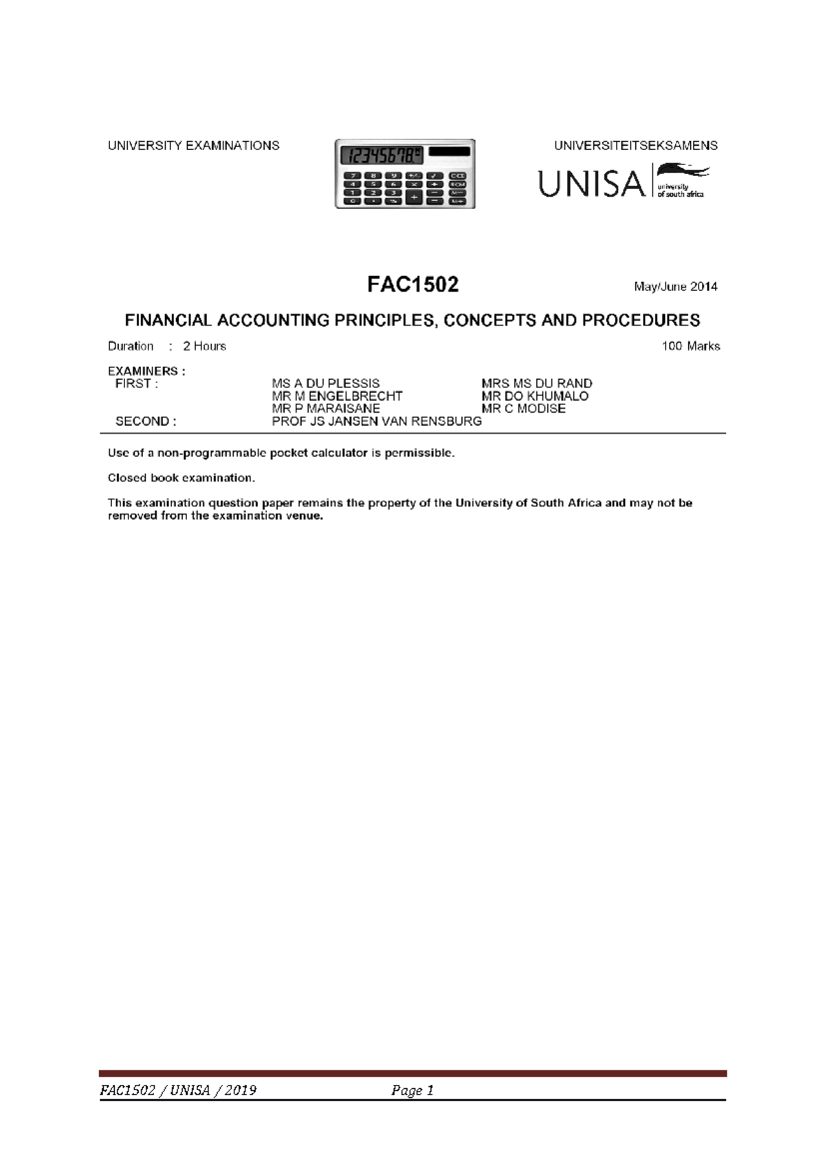 Lecture 6 Memo - Financial Statements - FAC1502 / UNISA / 2019 Page ...