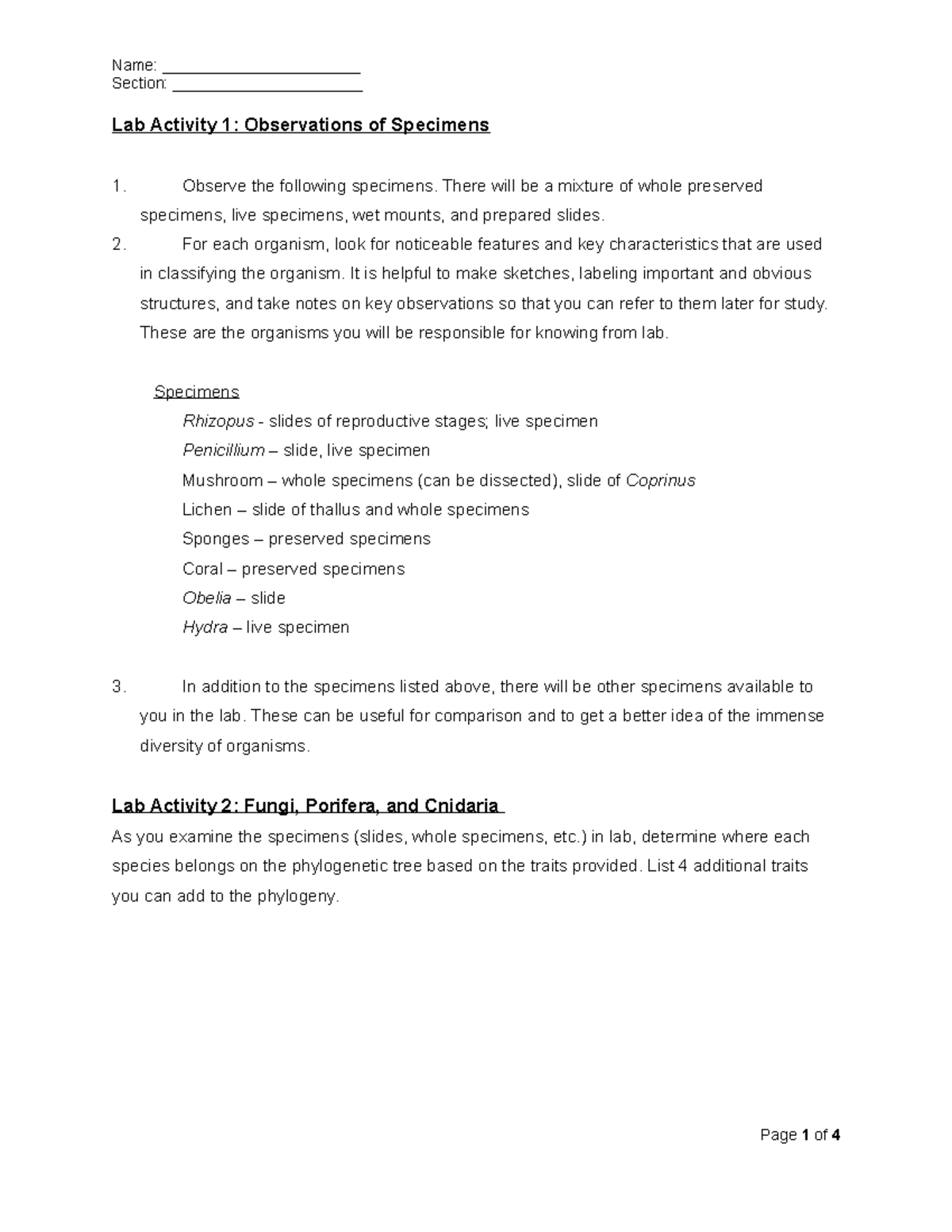 Fungi Cnidaria Porifera Protocol and Datasheet v1 - Section ...