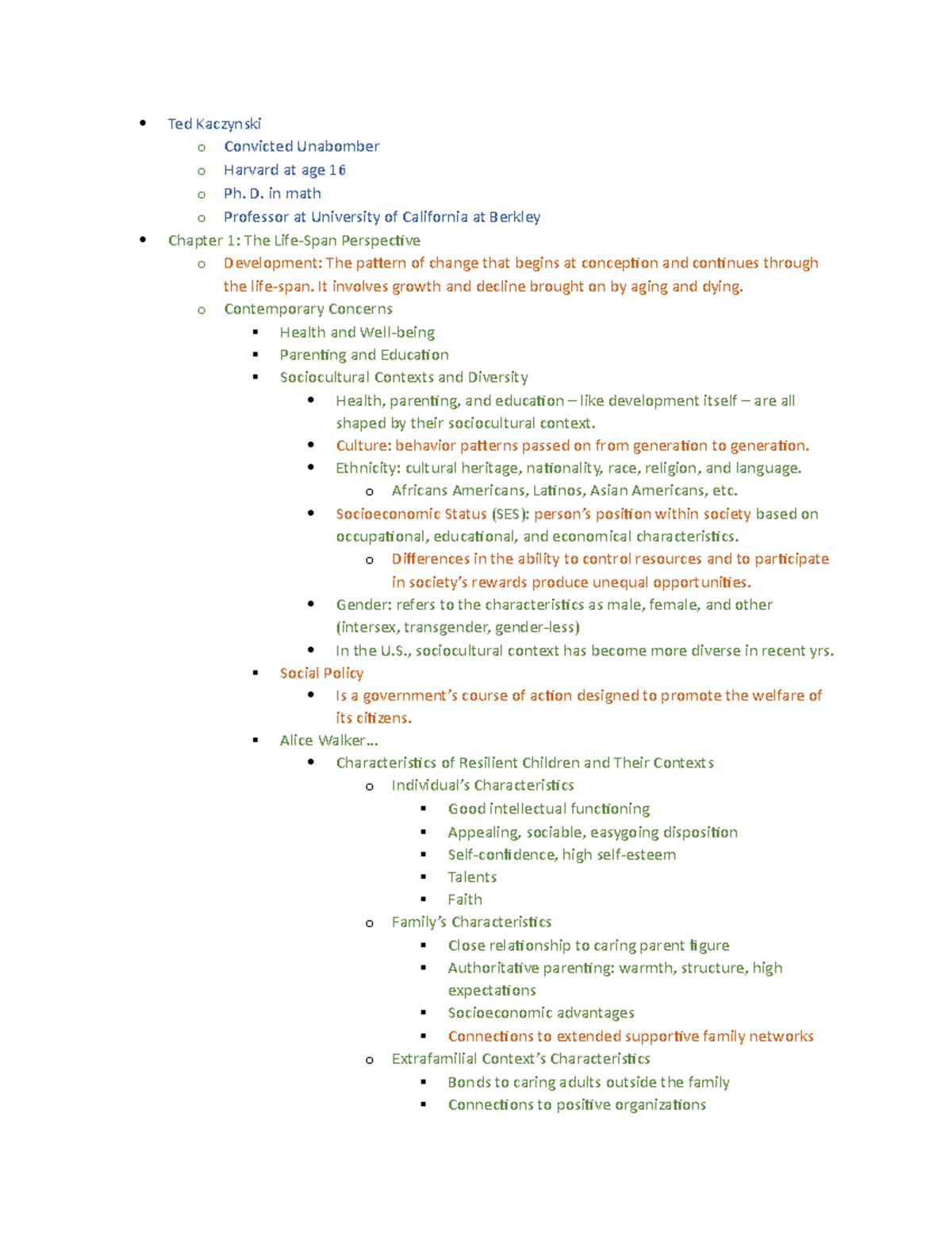 Chapter 1 Notes - Ted Kaczynski o Convicted Unabomber o Harvard at age ...