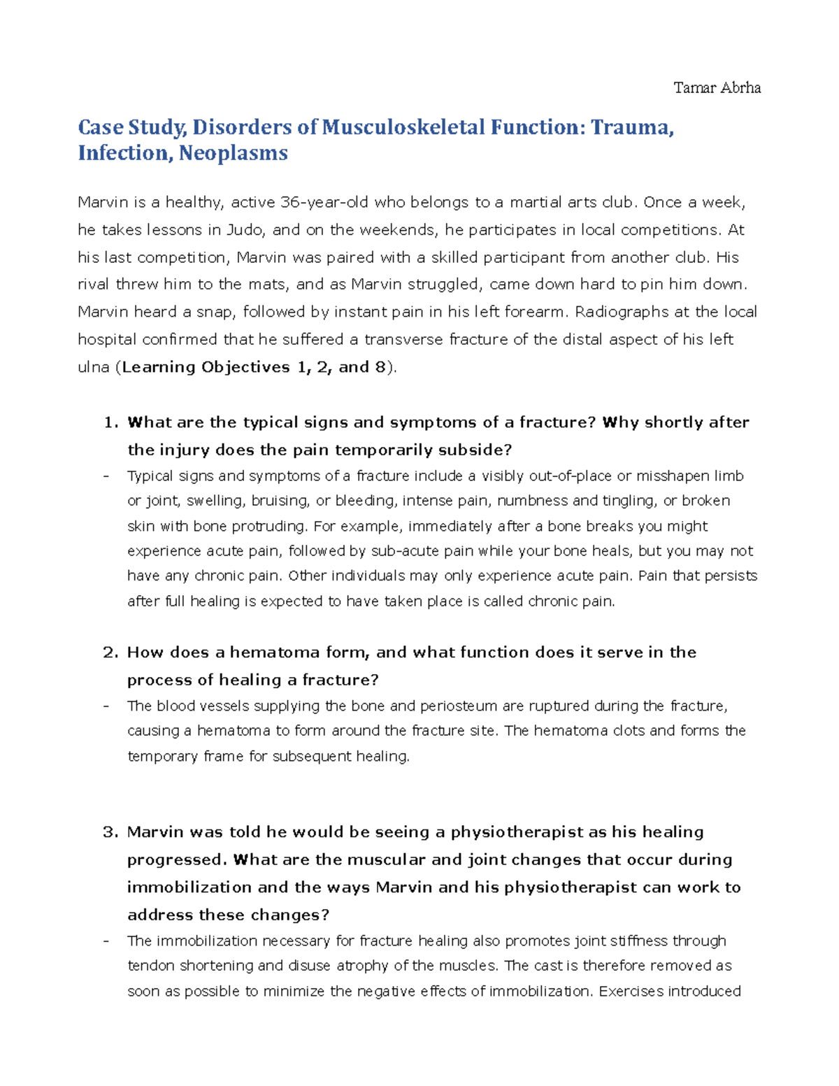 Case Study, Musculoskeletal Injury.docx - Tamar Abrha Case Study ...